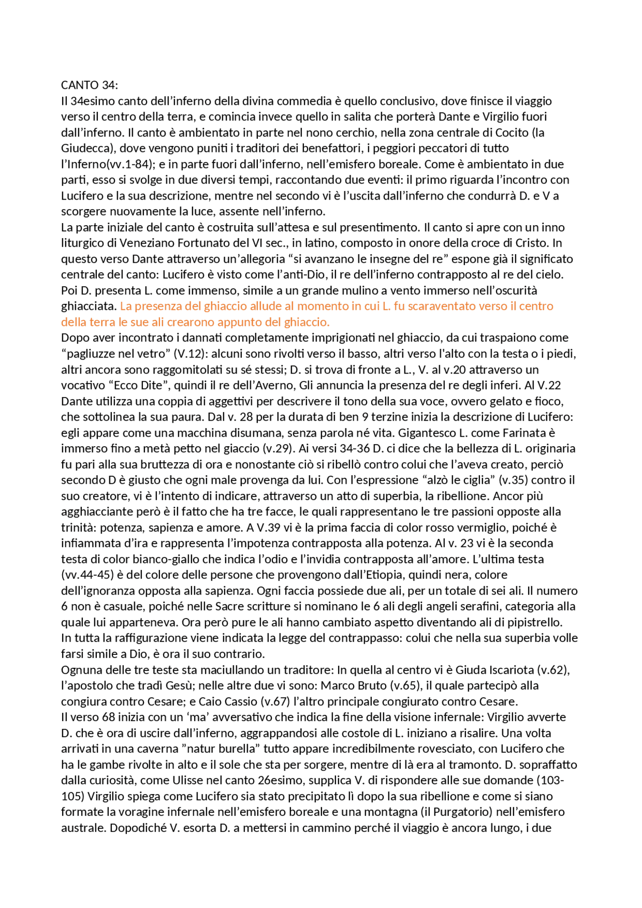 Canto 34 Inferno, Dante Alighieri - Docsity