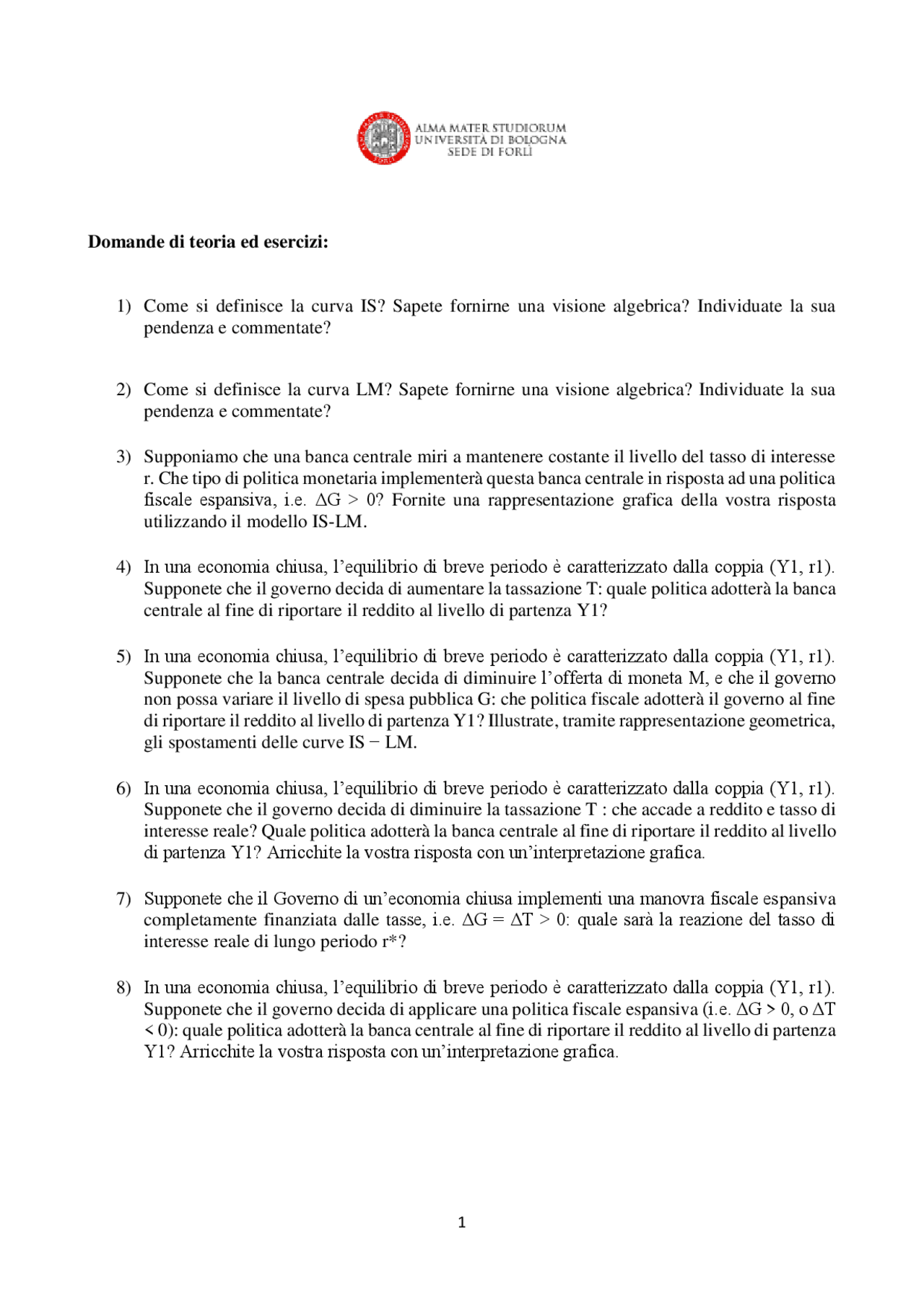 Esercizi Di Macroeconomia Docsity