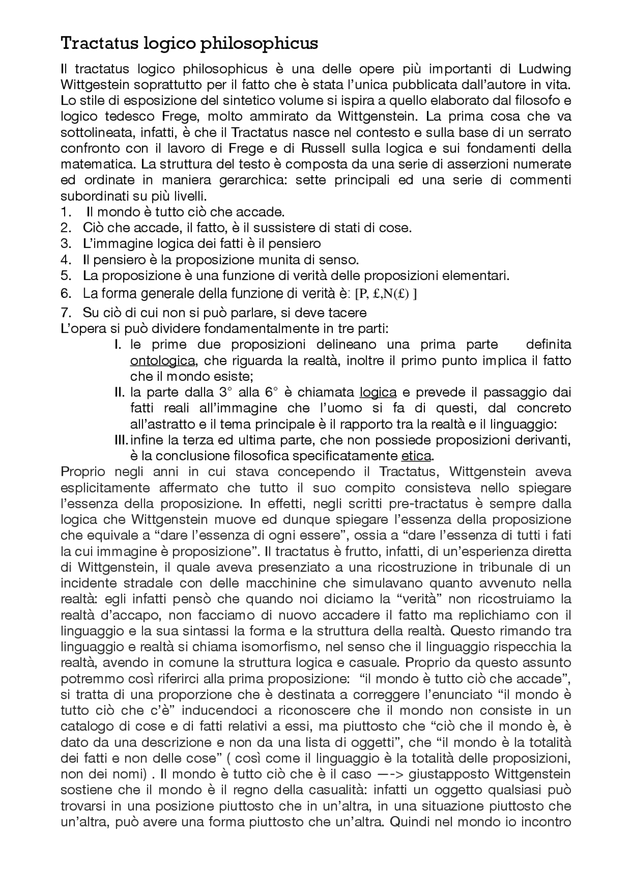 Riassunto Libro Tractatus Di Wittgenstein Docsity