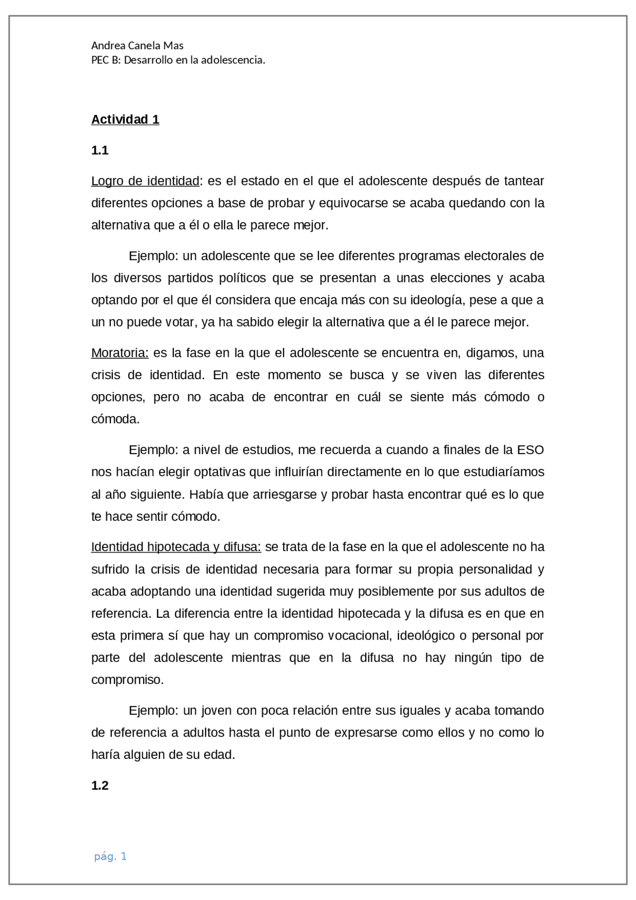 PEC B: Desarrollo en la adolescencia - Docsity