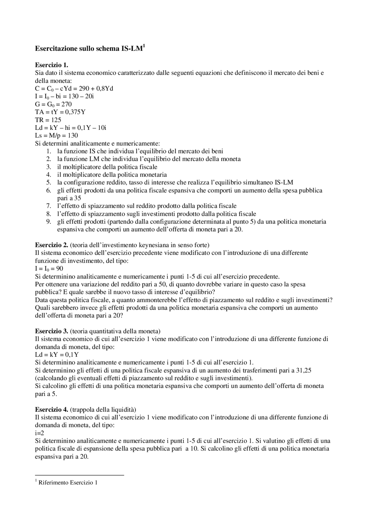 Esercizi Di Macroeconomia Esercizi Di Macroeconomia Docsity