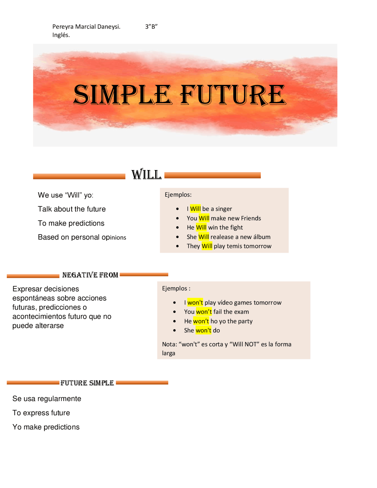 Simple future (Futuro simple) - Docsity