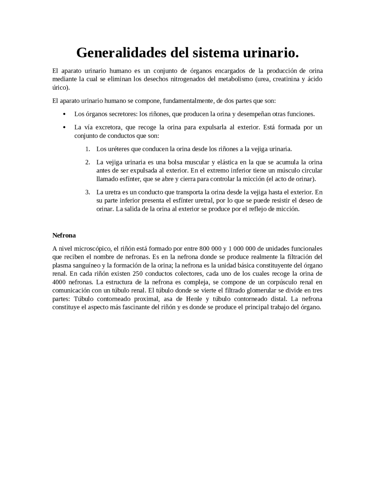 Generalidades Del Sistema Urinario Docsity
