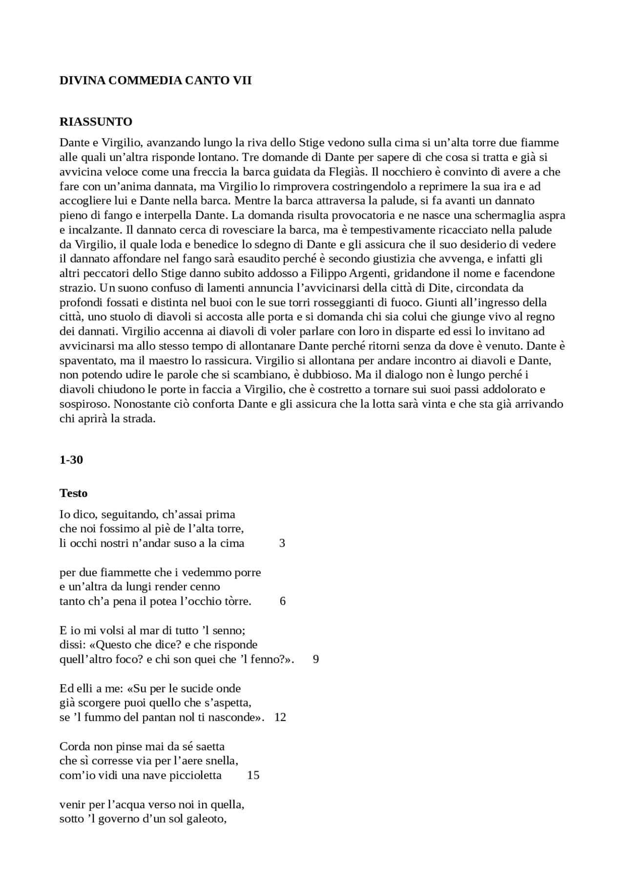 ANALISI CANTO 8 DELL'INFERNO DANTESCO - Docsity