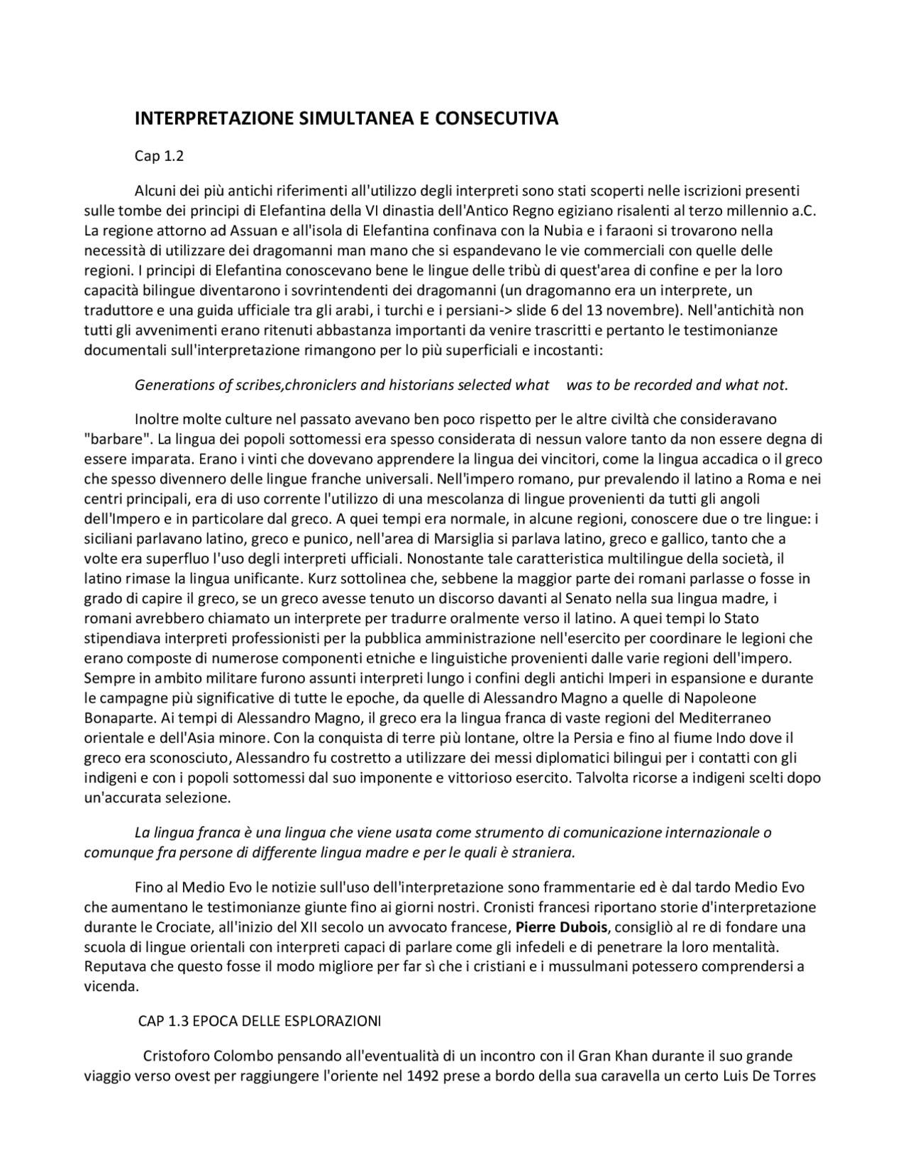 Interpretazione simultanea e consecutiva riassunto - Docsity