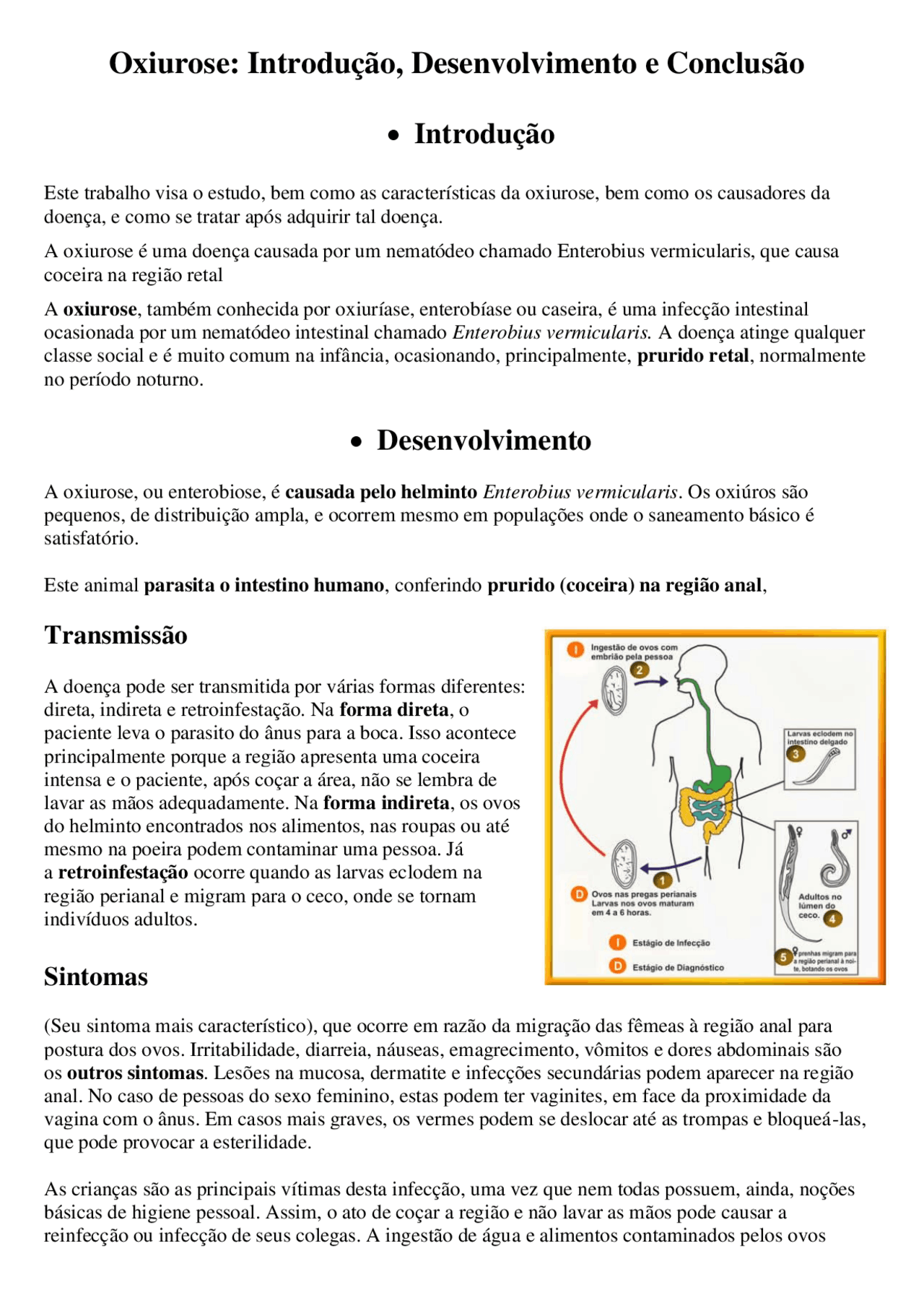 Oxiurose um problema de saude - Docsity