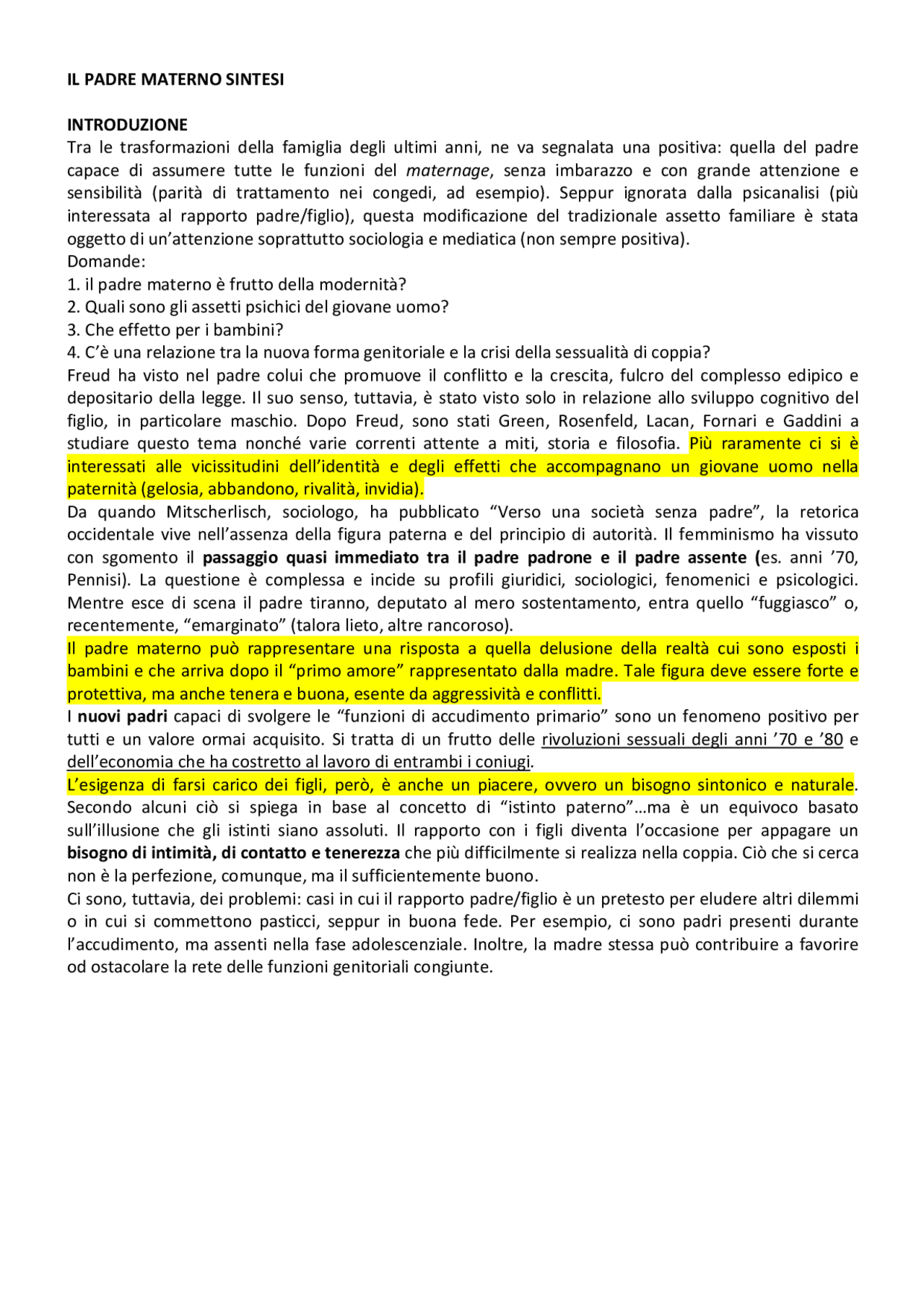 Sintesi Testo Il Padre Materno Docsity