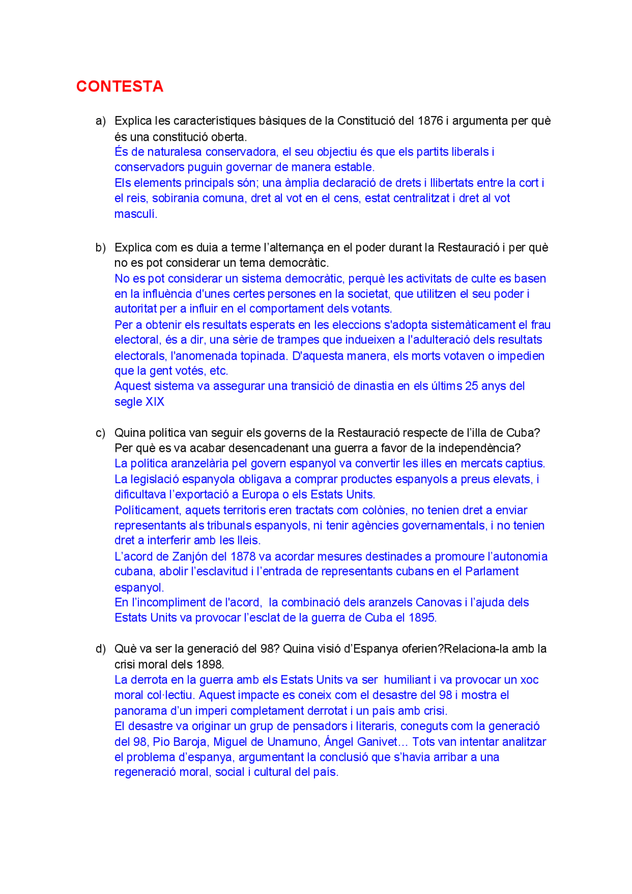 Exercicis HistÒria 2n Batxillerat Docsity