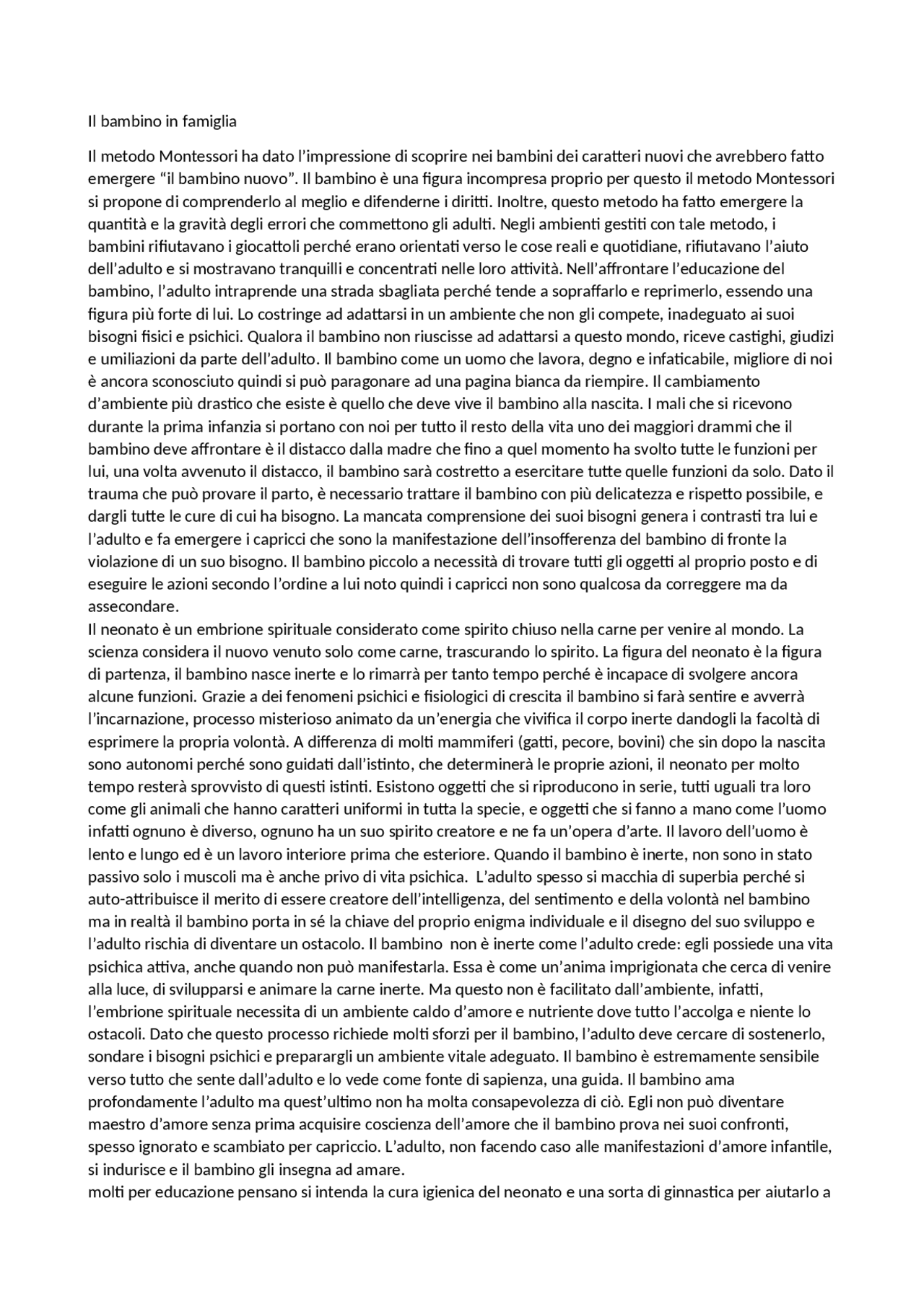 Il Bambino In Famiglia Docsity