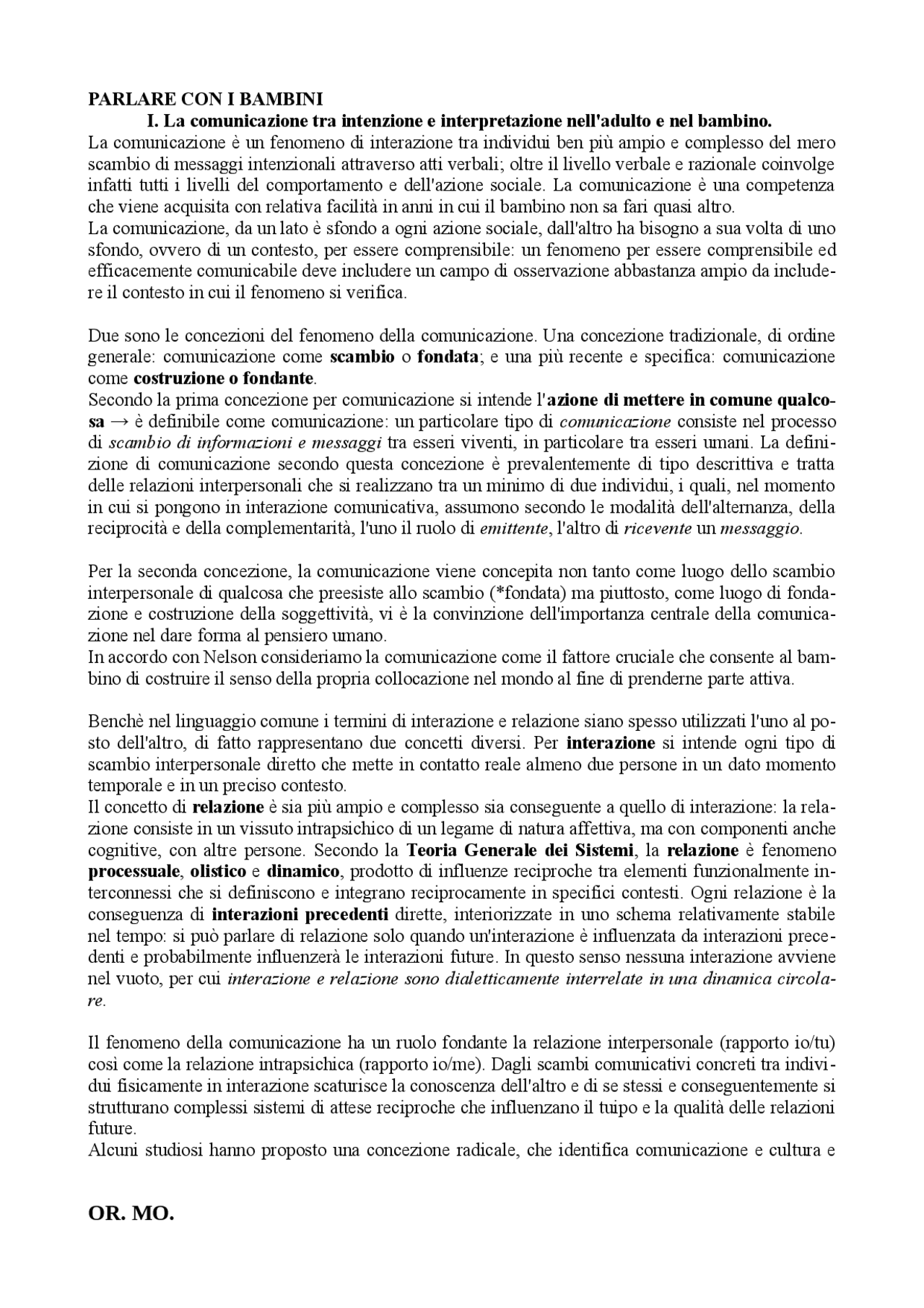 Parlare Con I Bambini Docsity