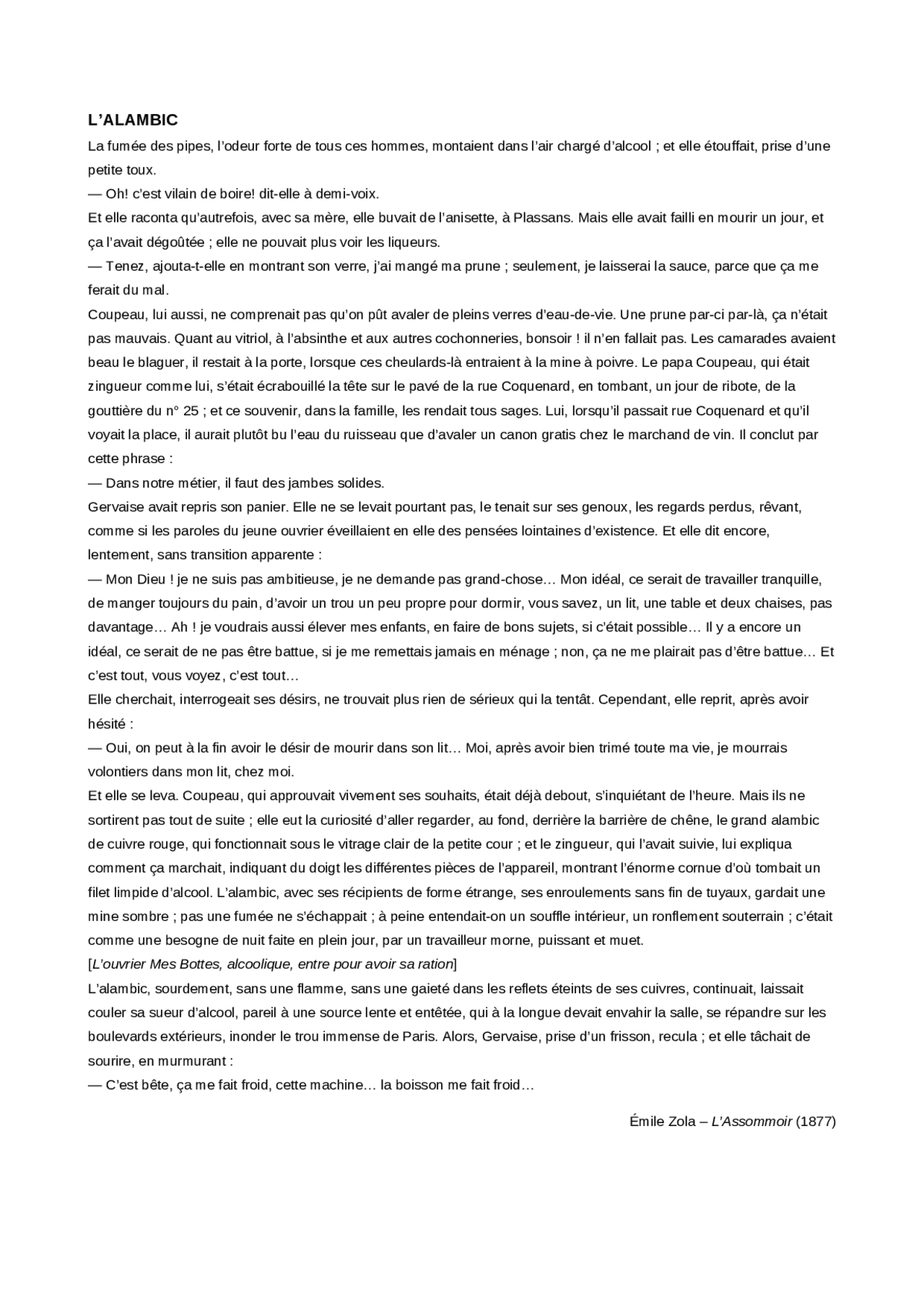 Lalambic Di Emilé Zolà Docsity