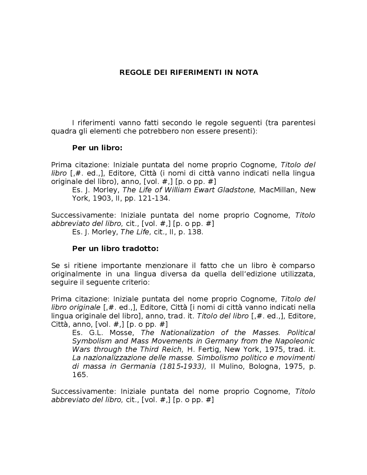 Regole riferimenti in nota.docx | Appunti di Storia Romana | Docsity