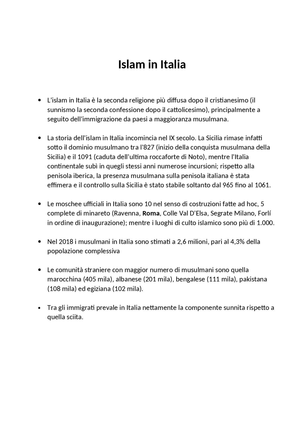 Informazioni sull'Islam in Italia - Docsity