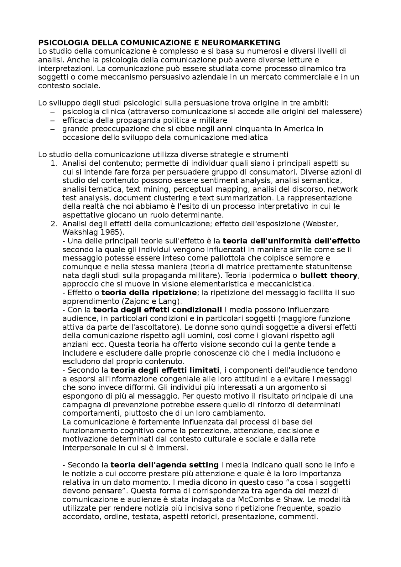 Riassunto Psicologia Della Comunicazione E Neuromarketing Docsity