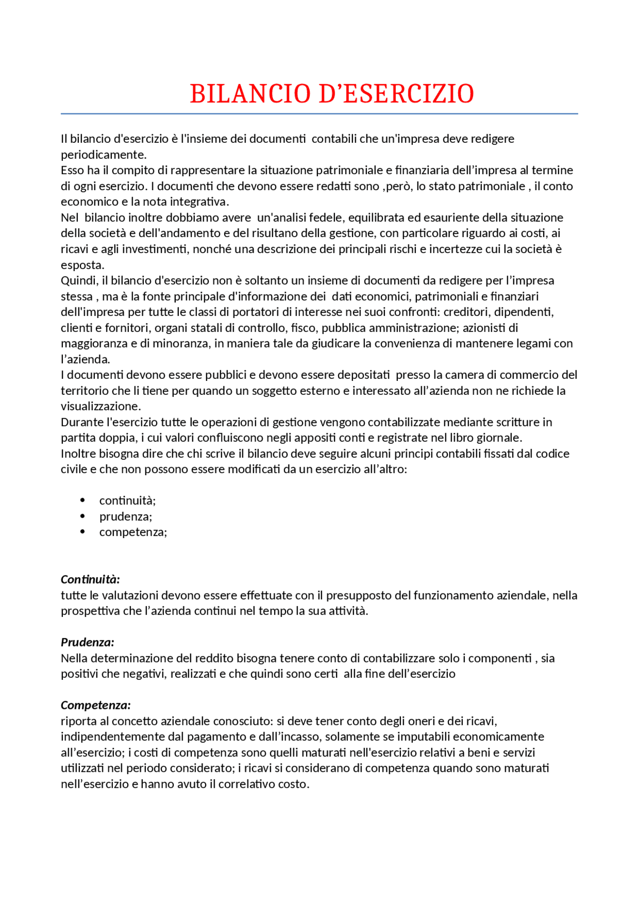 Bilancio Desercizio Docsity