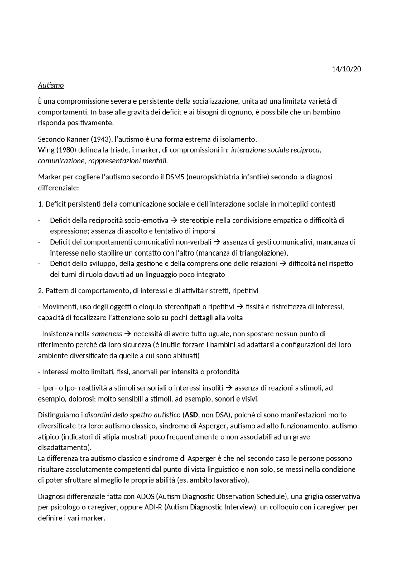 Lezione Autismo Appunti Docsity