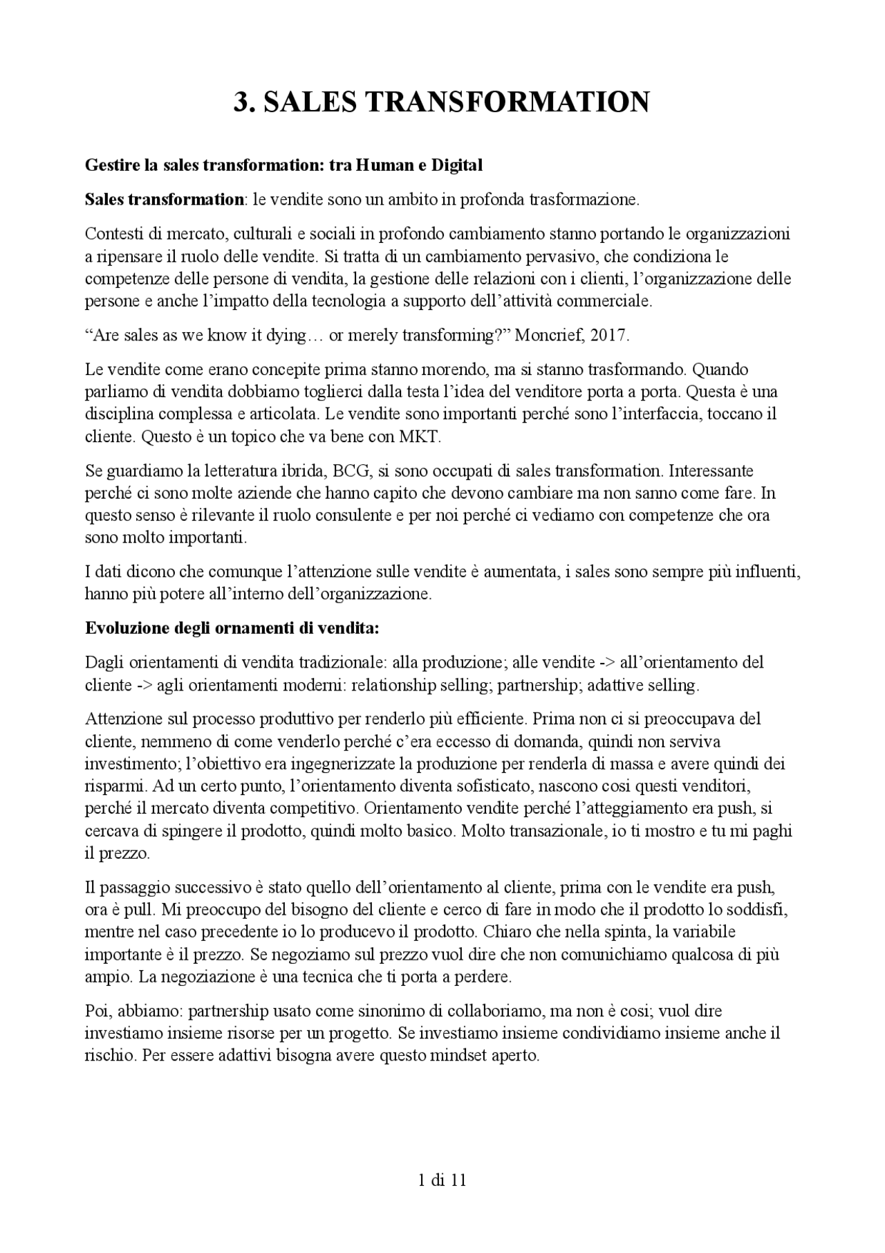 Parte Sulla Sales Transformation Di Marketing Avanzato Docsity