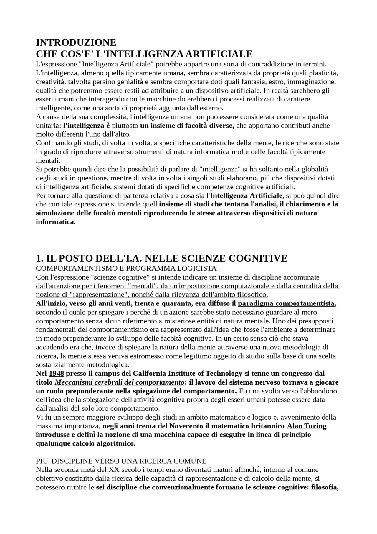 Appunti Intelligenza Artificiale Barbara Giolito Docsity
