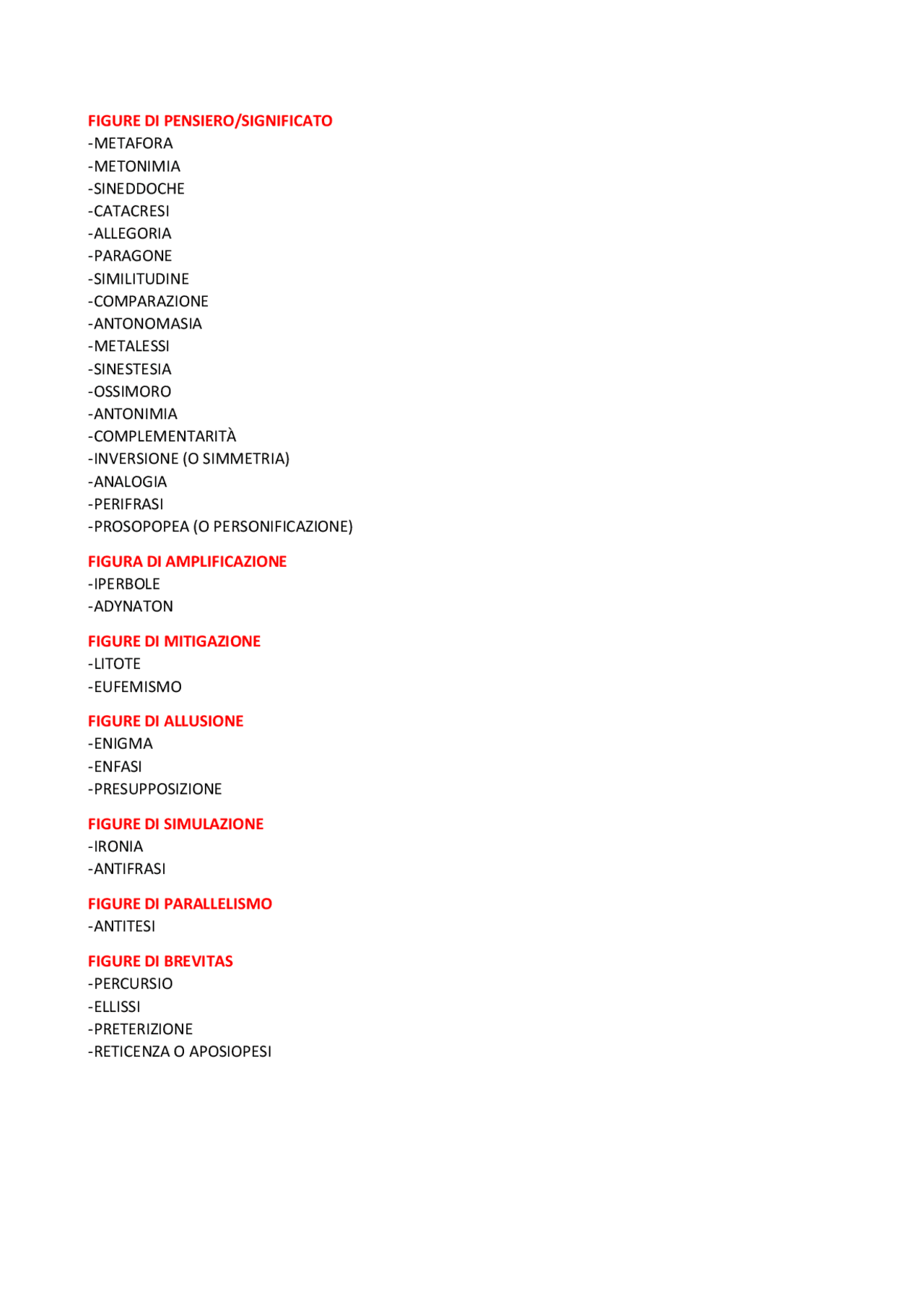 Categorie Figure Retoriche Docsity
