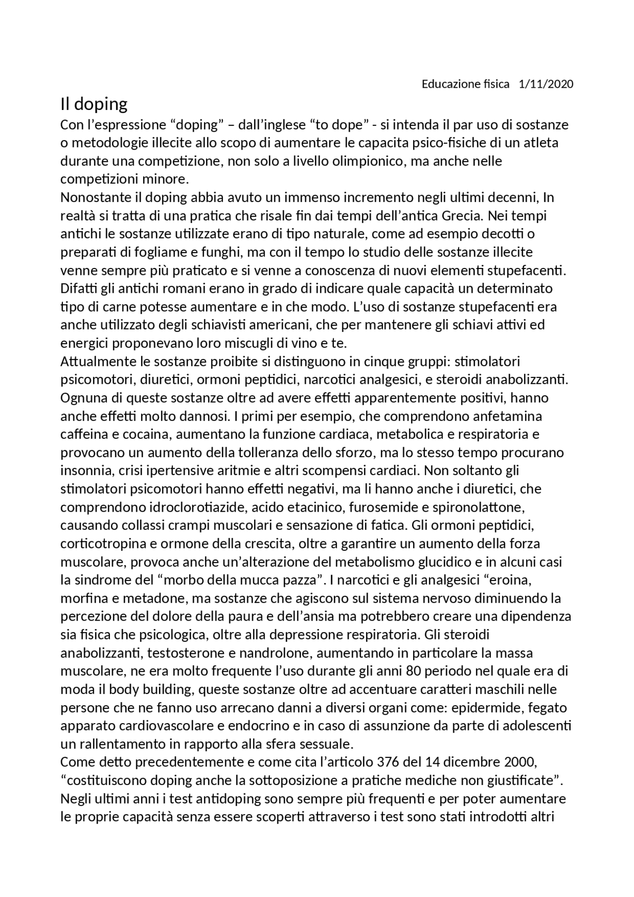 Il doping, dettagli tecnici e storia - Docsity