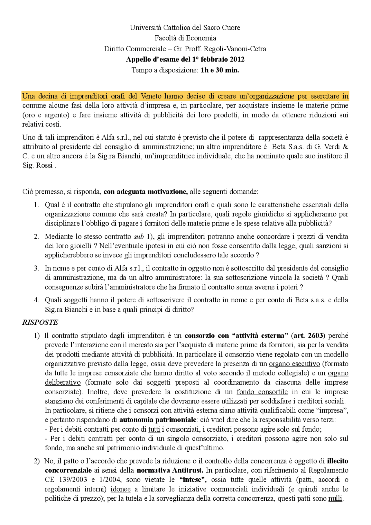Temi Desame Di Diritto Commerciale Docsity