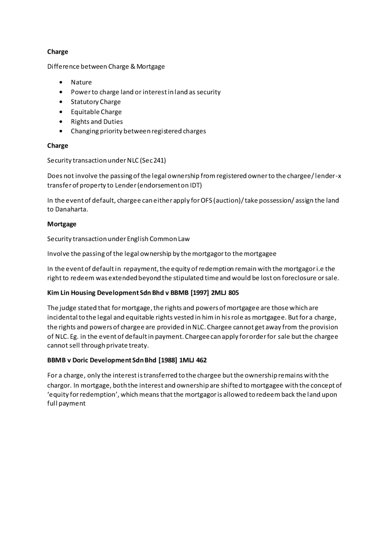 CHARGE under PROPERTY LAW - Docsity