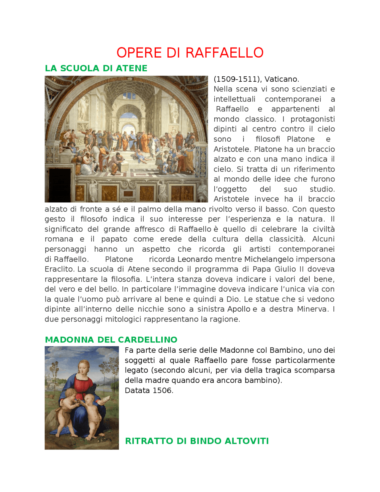 Sintesi Opere Di Raffaello Docsity