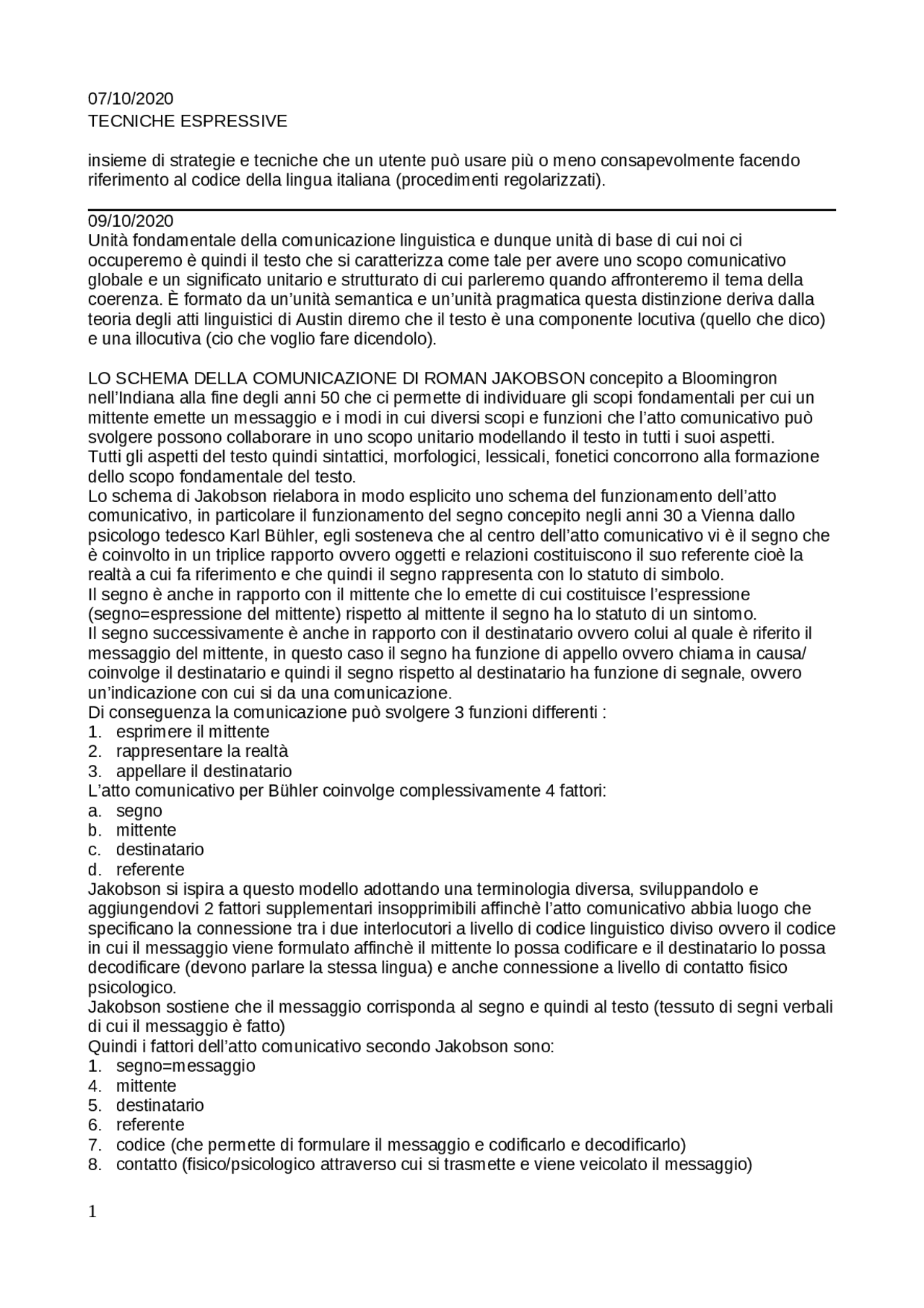 Tecniche Espressive Primo Semestre Docsity