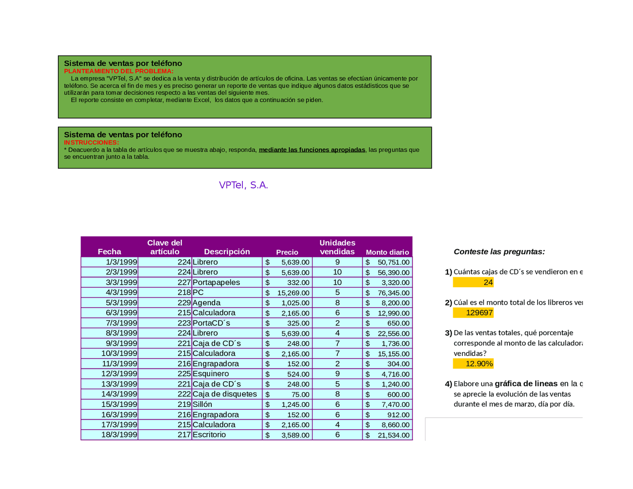 Ejercicio De Excel Vptel Sa Ejercicios De Informática Docsity