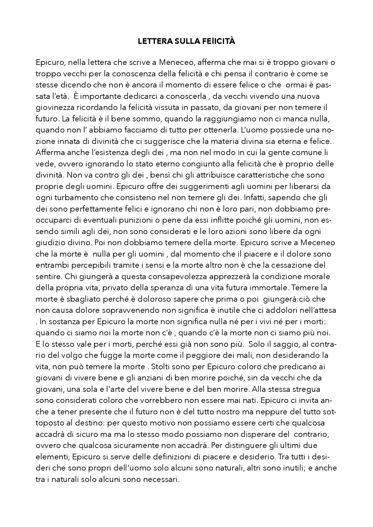 LETTERA SULLA FELICITÀ - Docsity