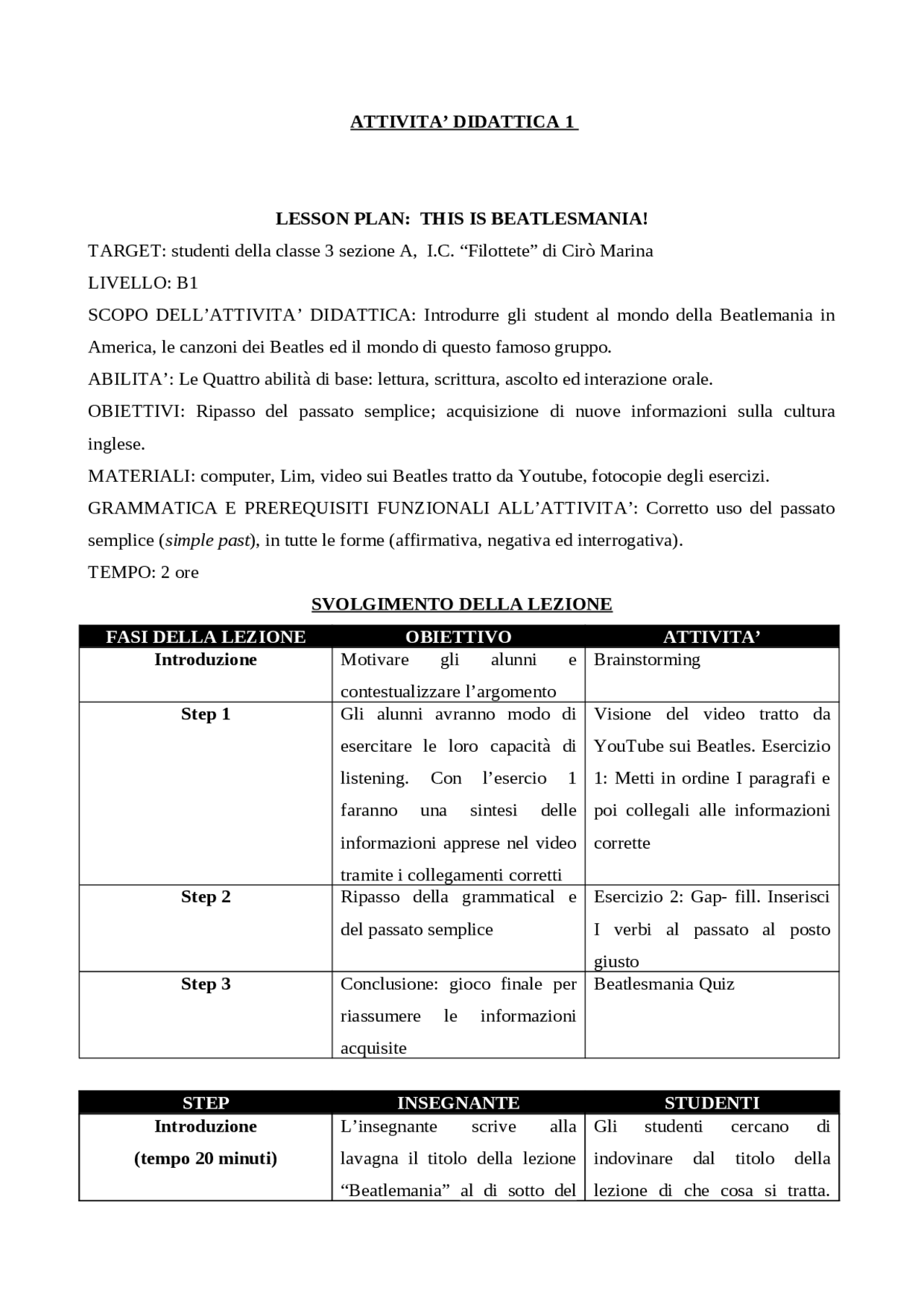 Lesson Plan Completa Beatles Docsity