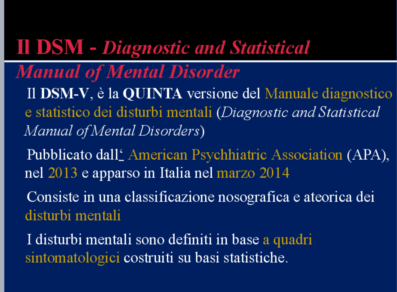 Dsm 5 Manuale Dei Disordini Mentali Docsity
