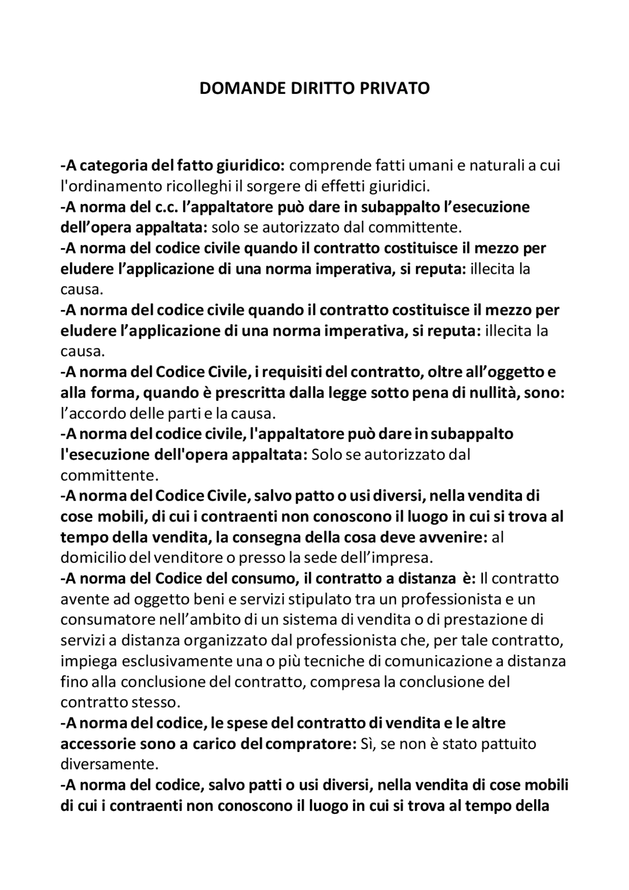 DOMANDE DIRITTO PRIVATO PEGASO - Docsity