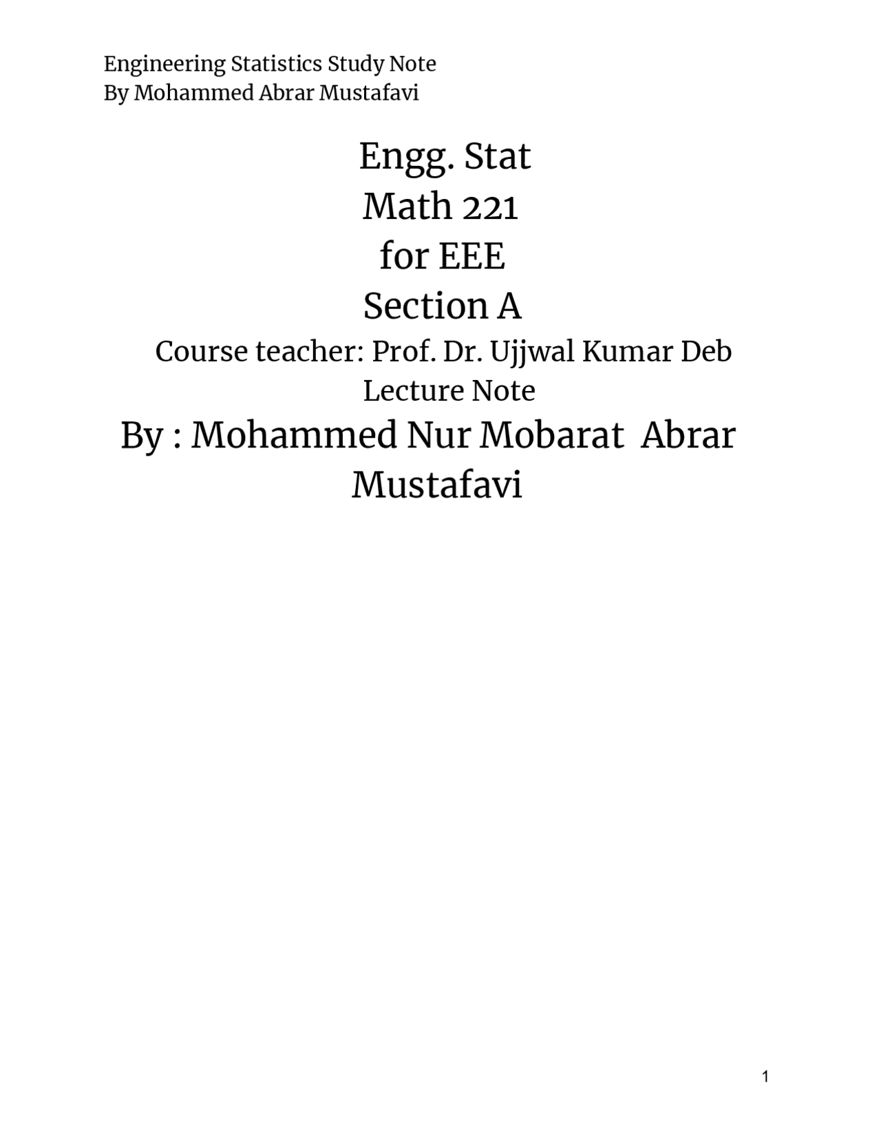 Note On Engineering Statistics Docsity