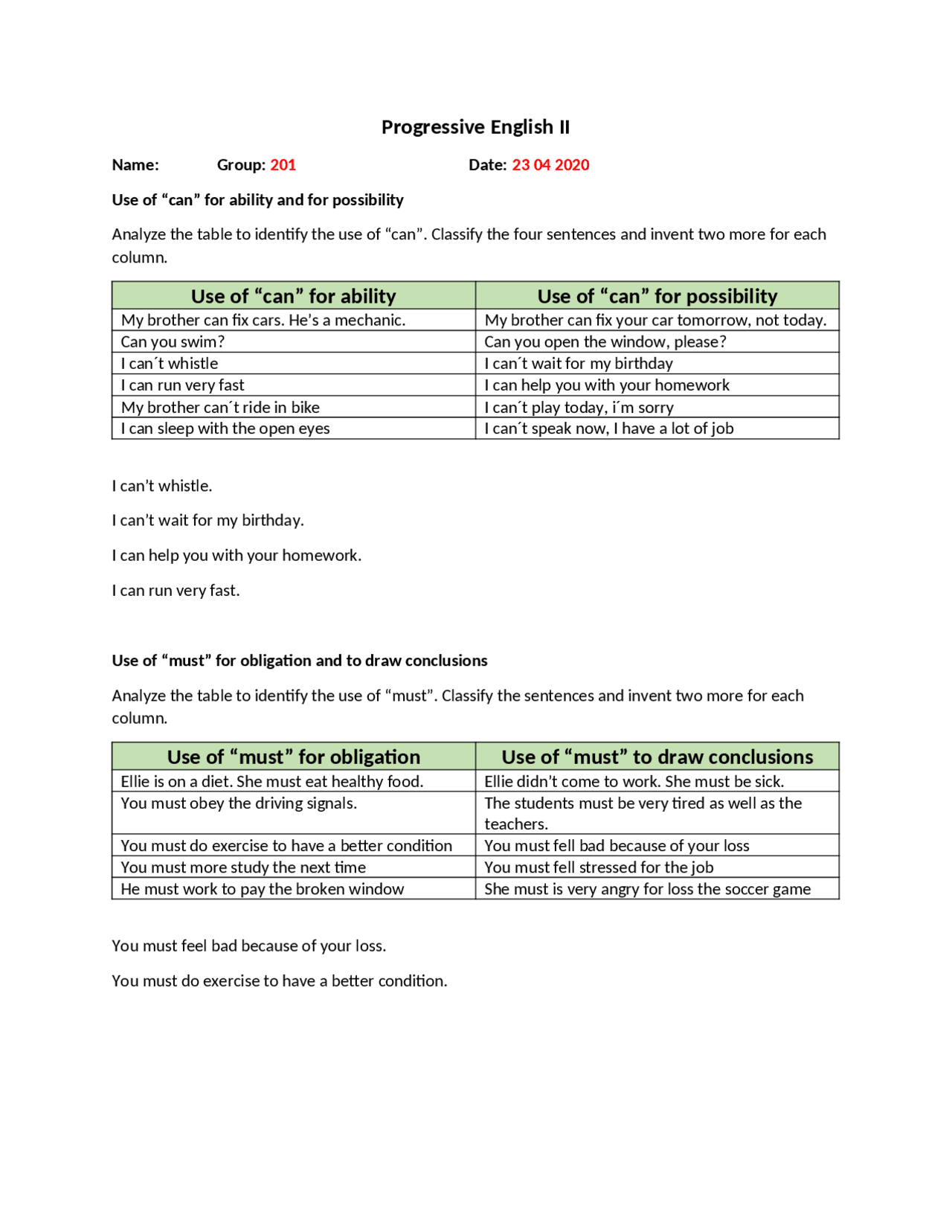Use of can, must and have to - Docsity