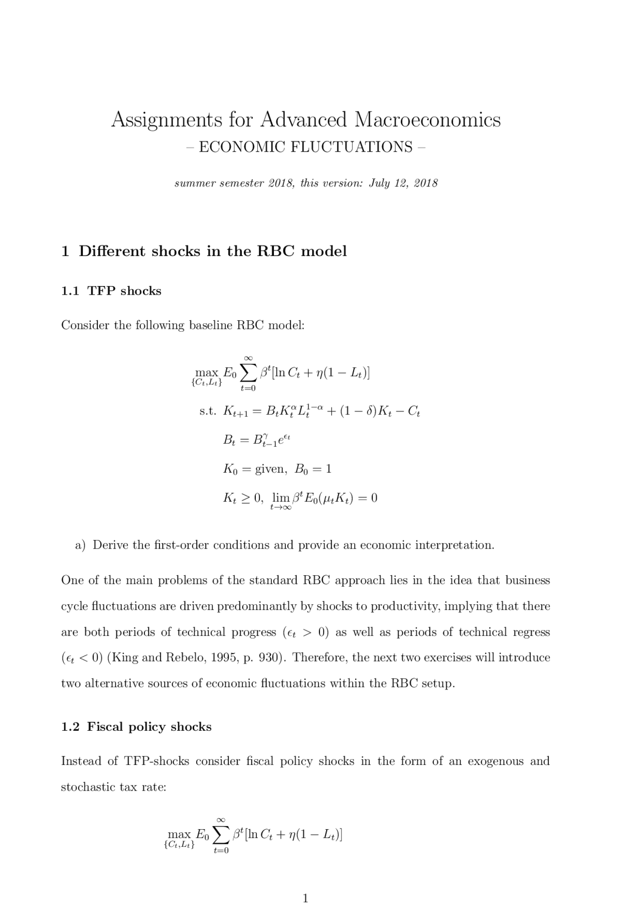 Assignments For Advanced Macroeconomics Exams Advanced Macroeconomics