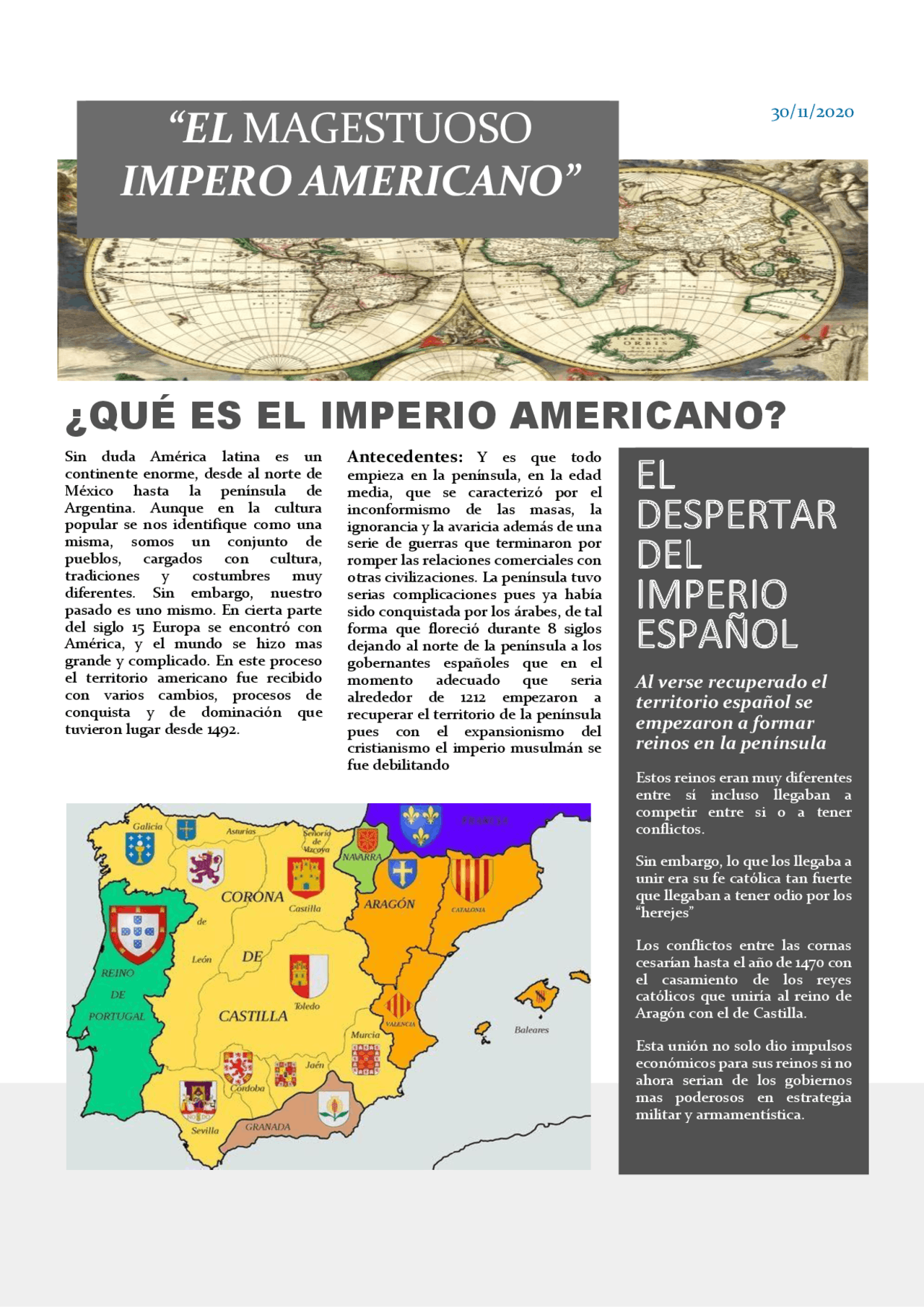 Proyecto sobre el imperio americano tipo reportaje - Docsity