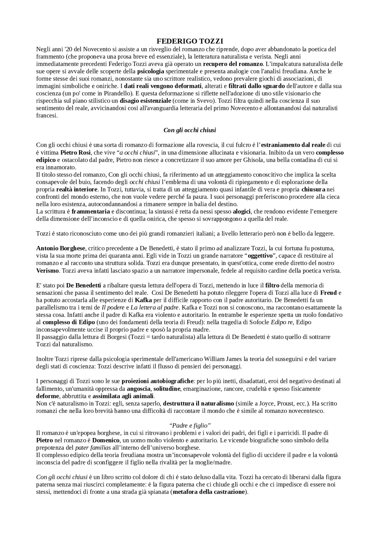 Tozzi Quinta Liceo Classico Appunti E Schemi Docsity
