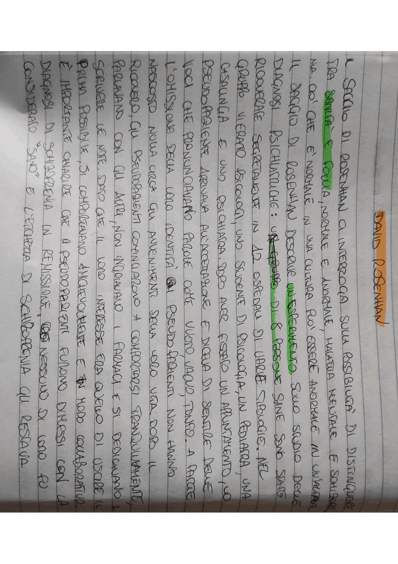 David Rosenhan sociologia - Docsity