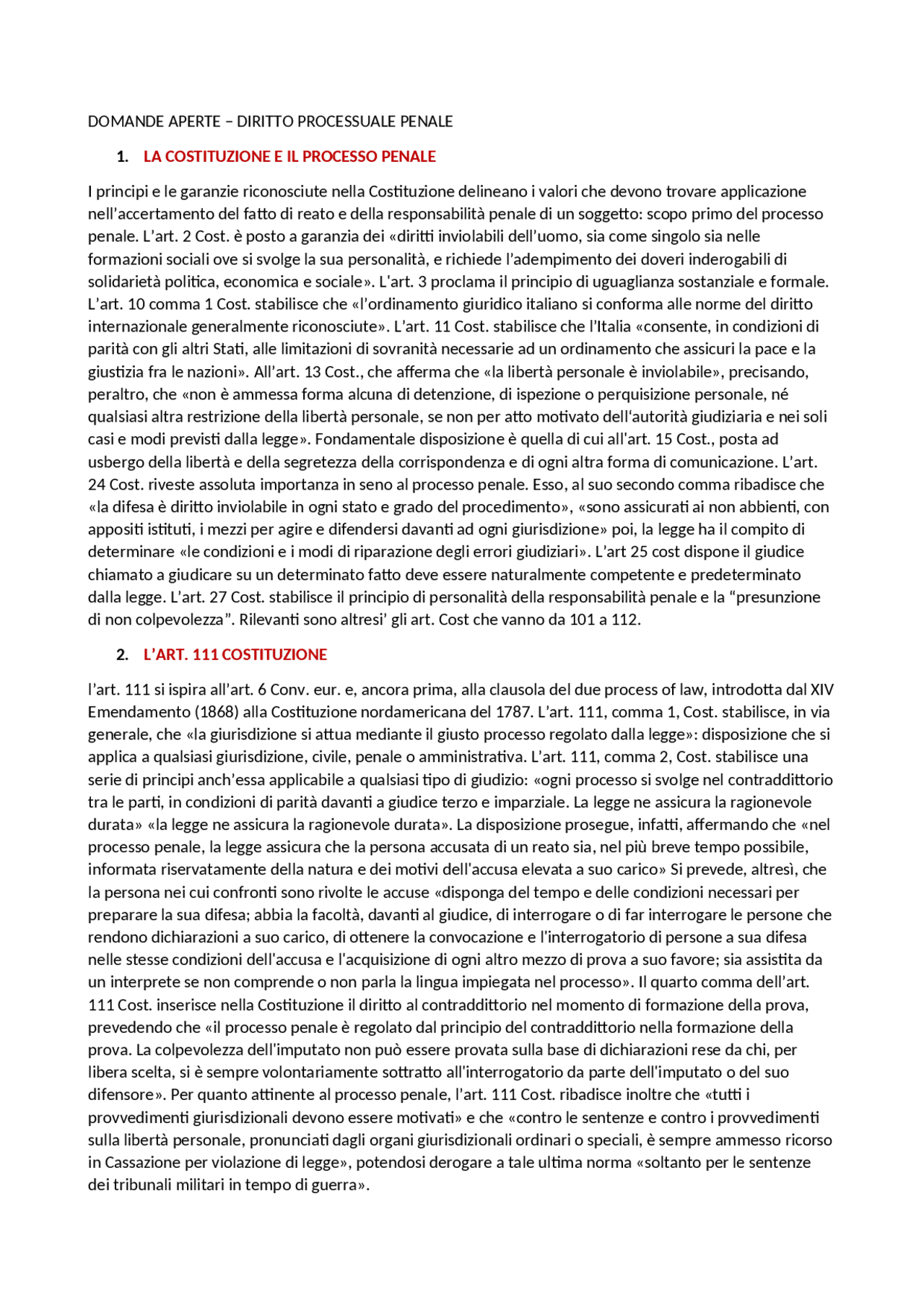 Ecampus Risposte Aperte Diritto Processuale Penale Completo