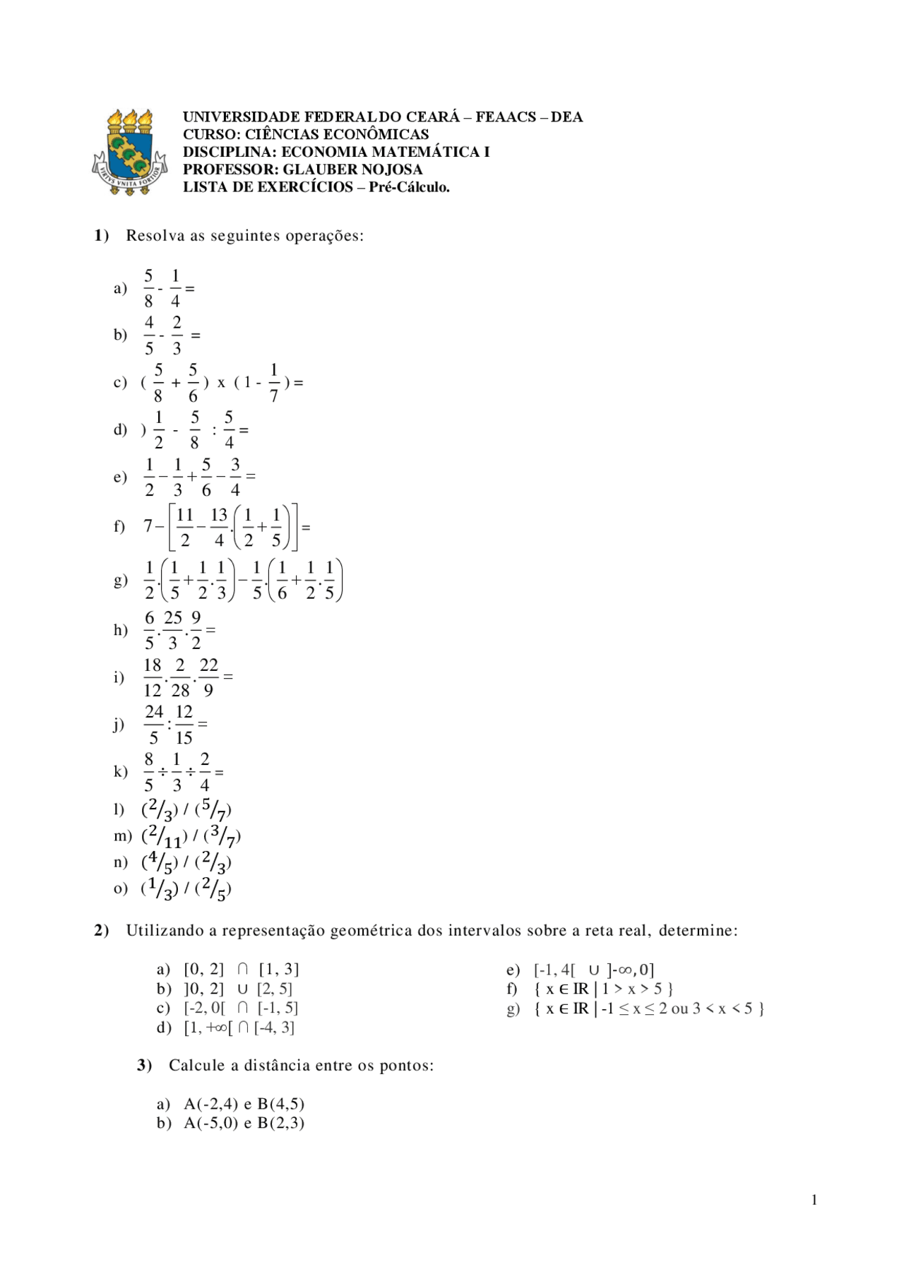 Exercícios Revisão Pré Cálculo Docsity