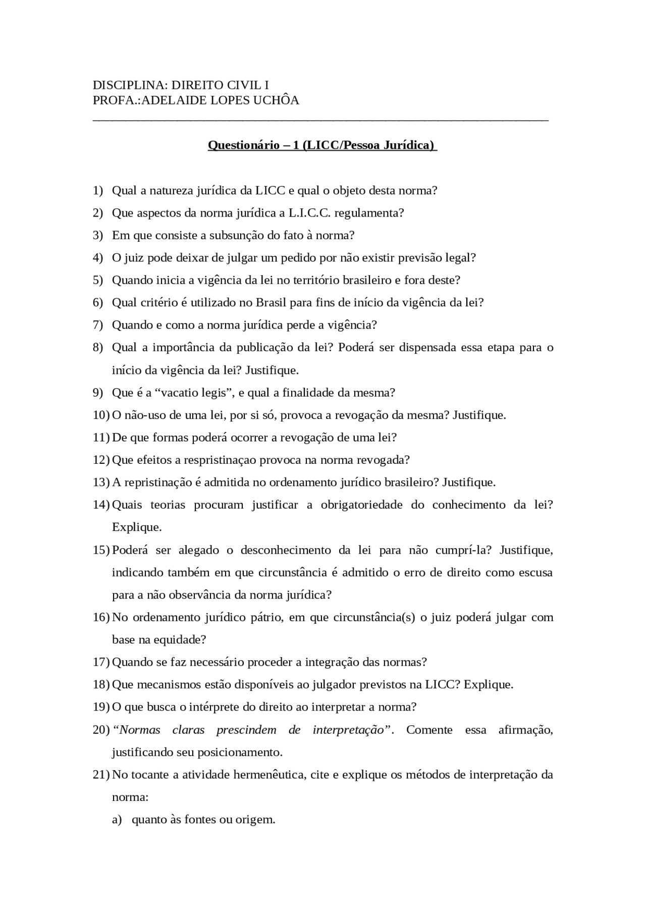 QuestionÁrio Direito Civil Docsity
