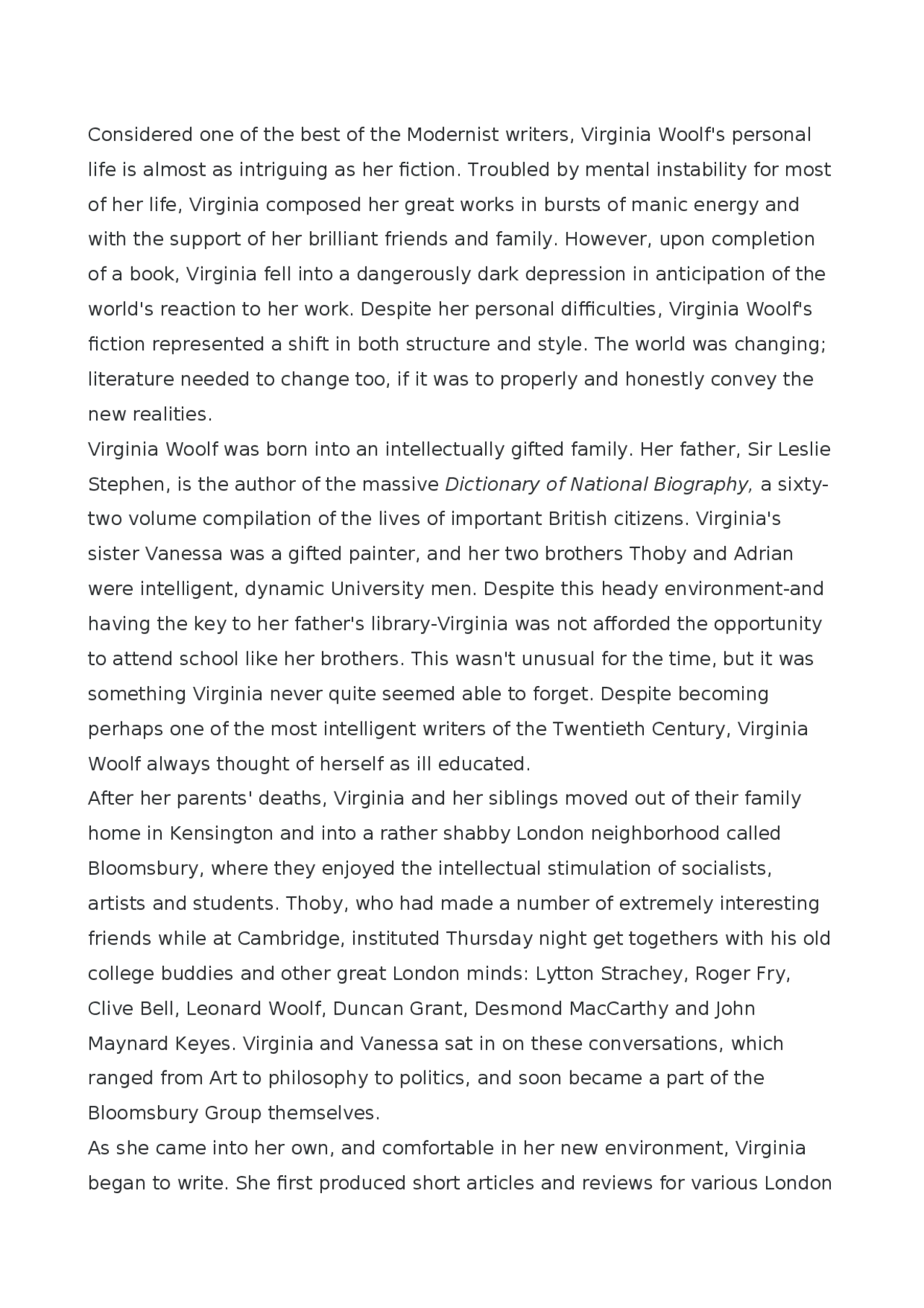 Virginia Woolf Vita E Opere Docsity