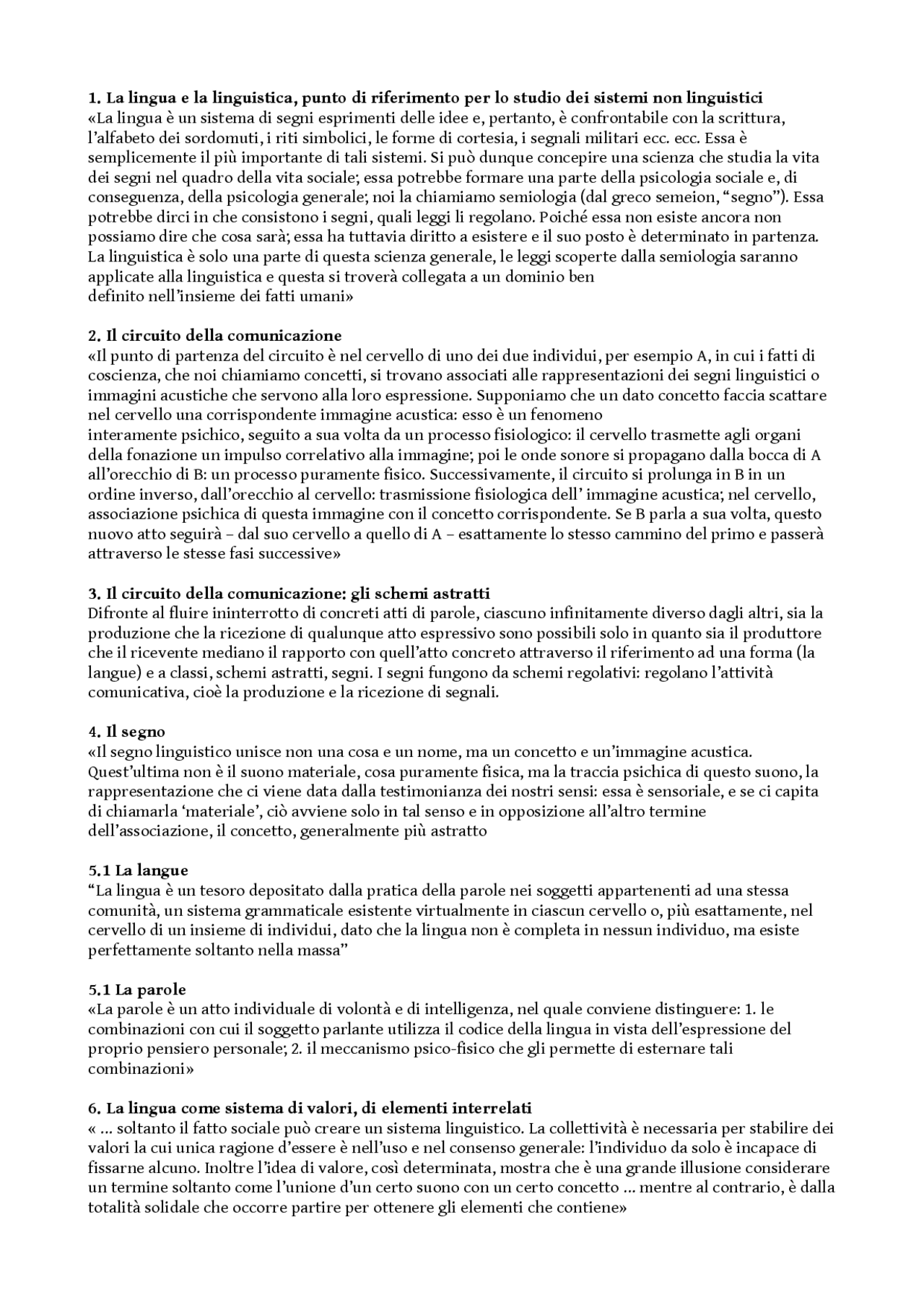 Soussure, concetti base - Docsity