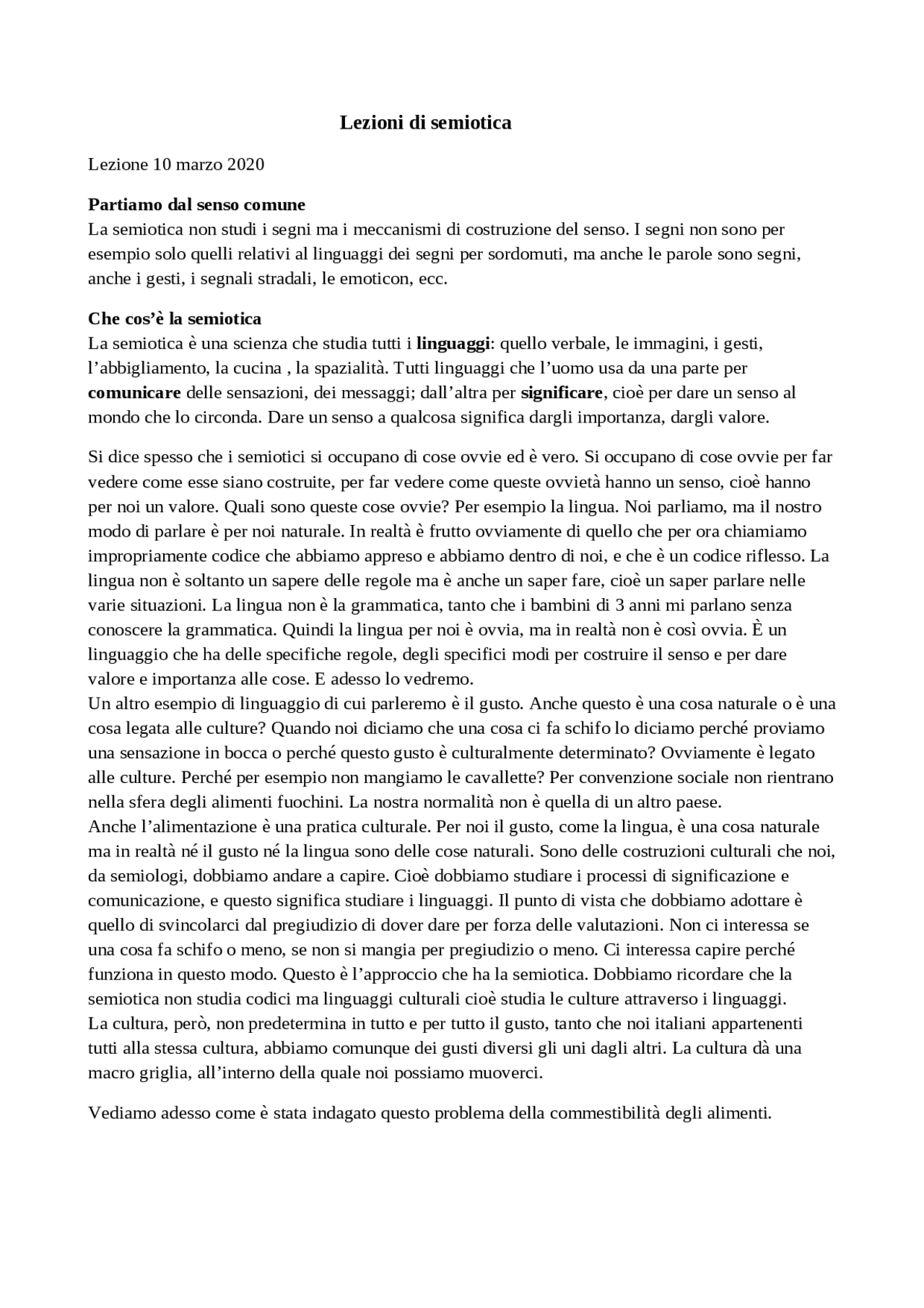 Lezioni Di Semiotica Docsity