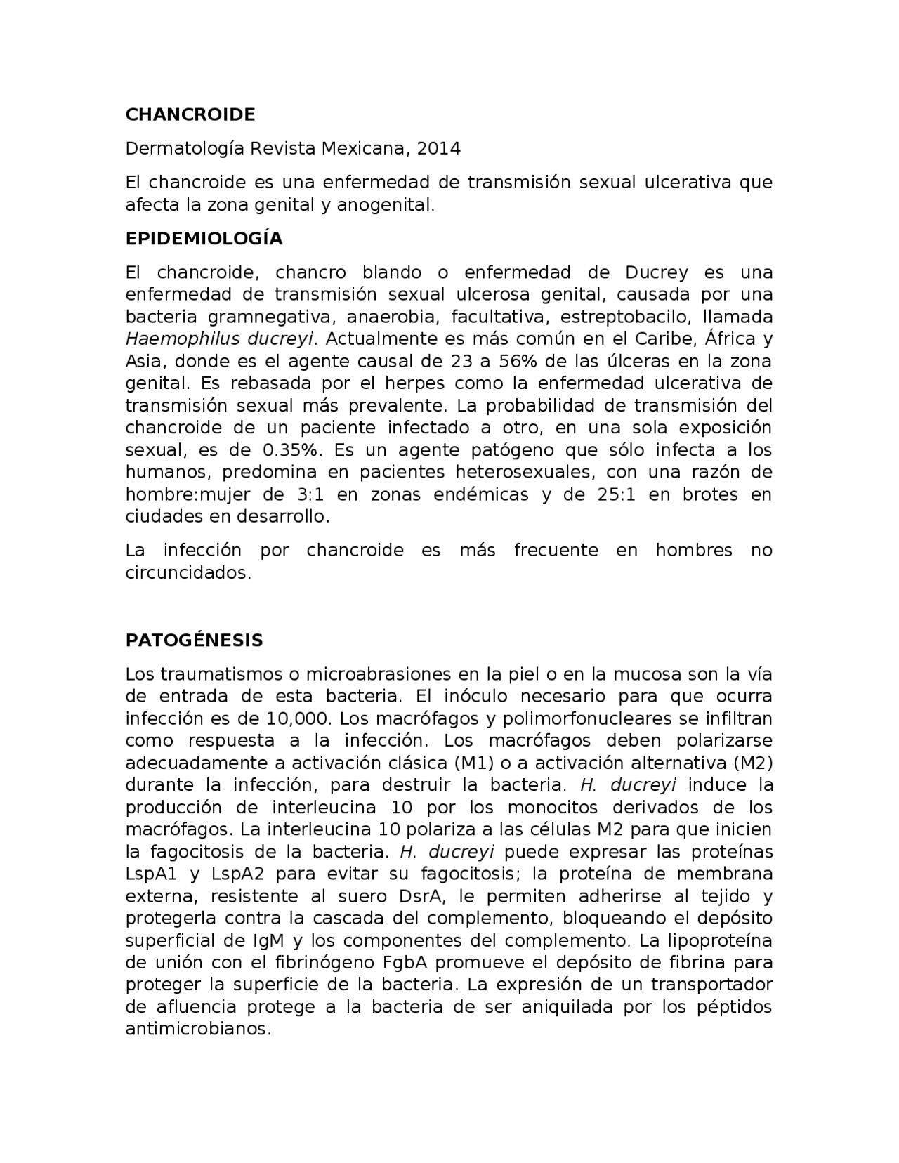 Chancroide - Haemophilus ducreyi - Docsity