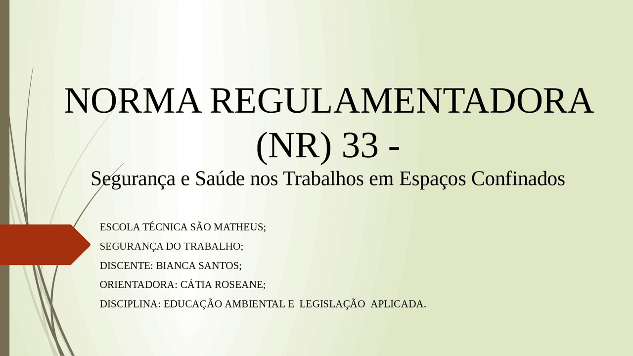 Norma Regulamentadora - NR 33 | Slides Workplace Safety | Docsity