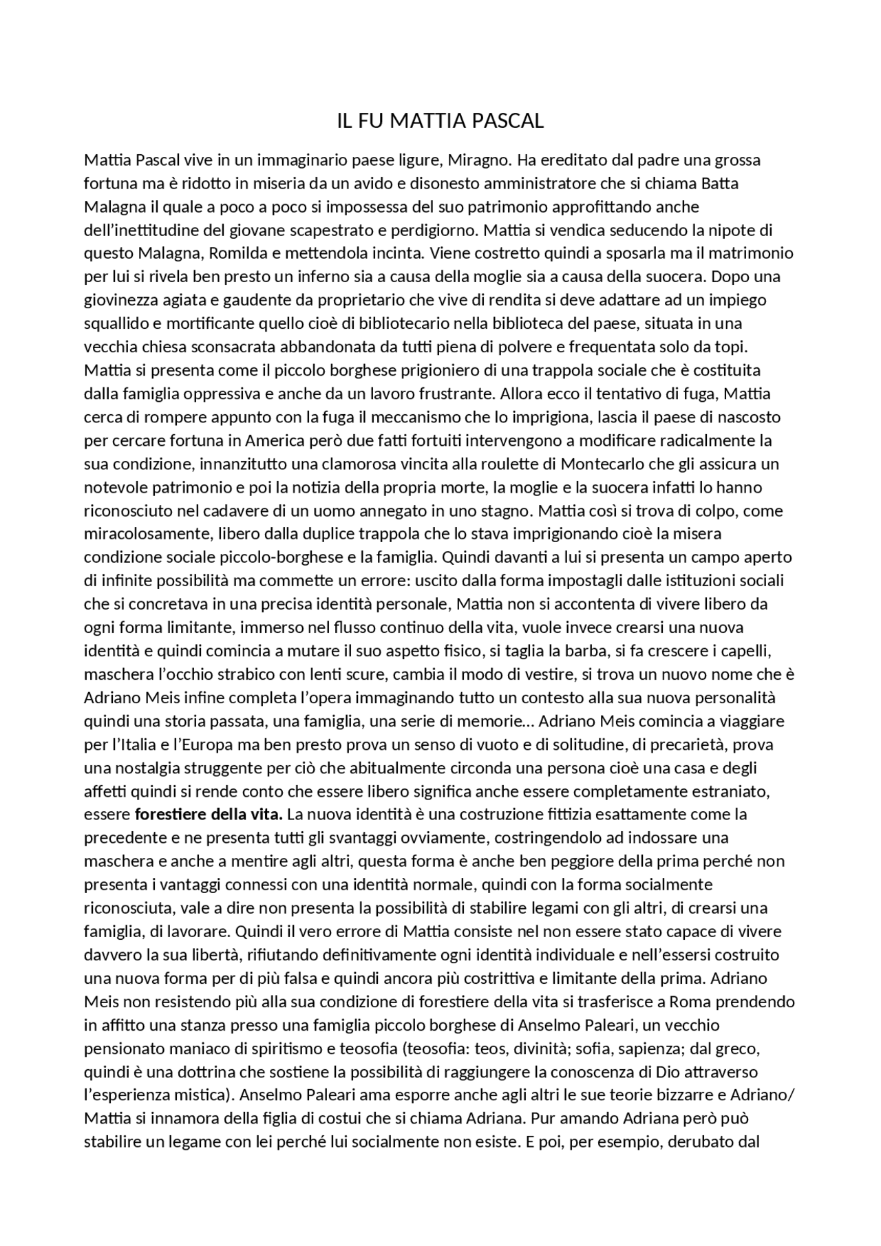 Il Fu Mattia Pascal Maturita Docsity