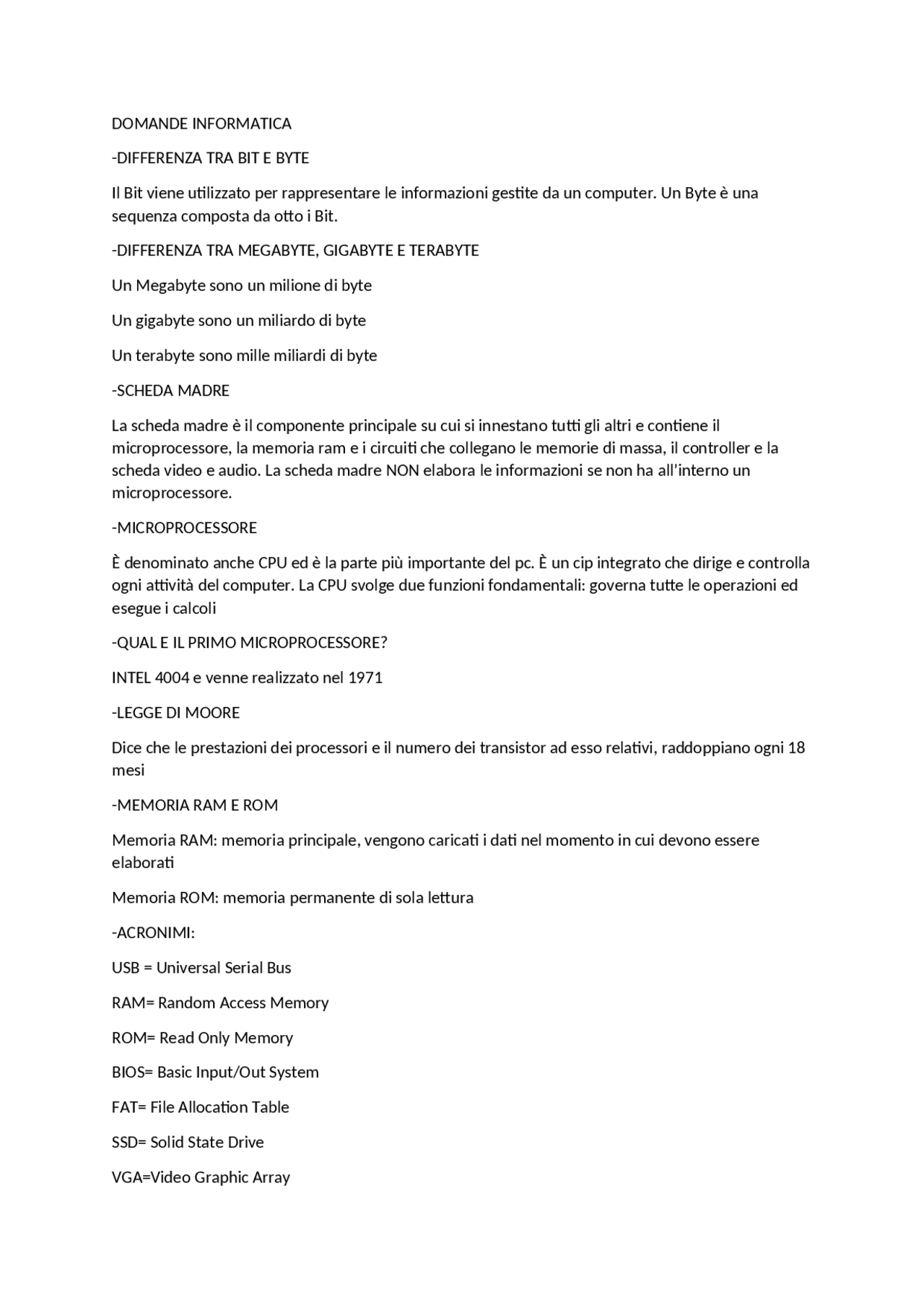 Domande Esame Di Informatica Umanistica Docsity