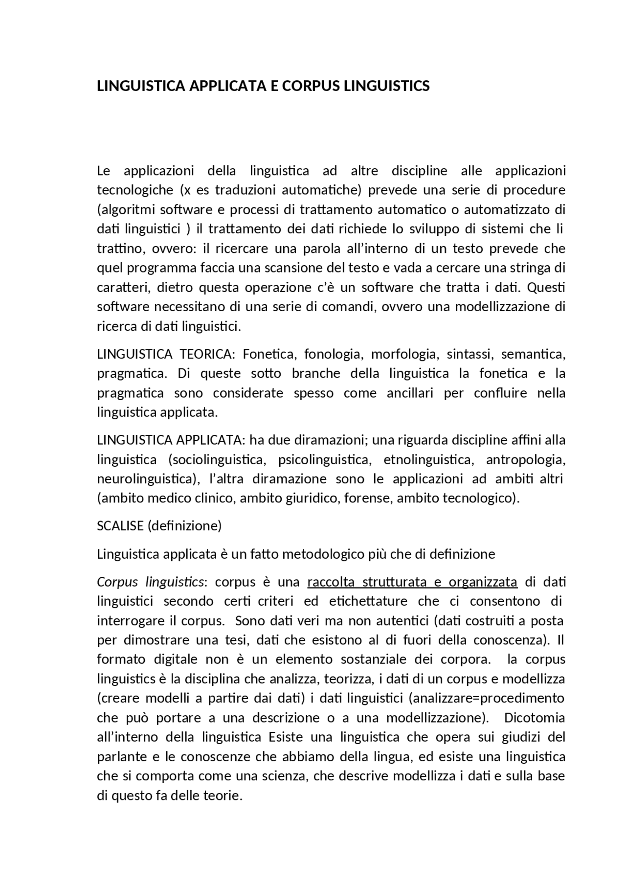 Linguistica Applicata E Corpus Linguistics Docsity